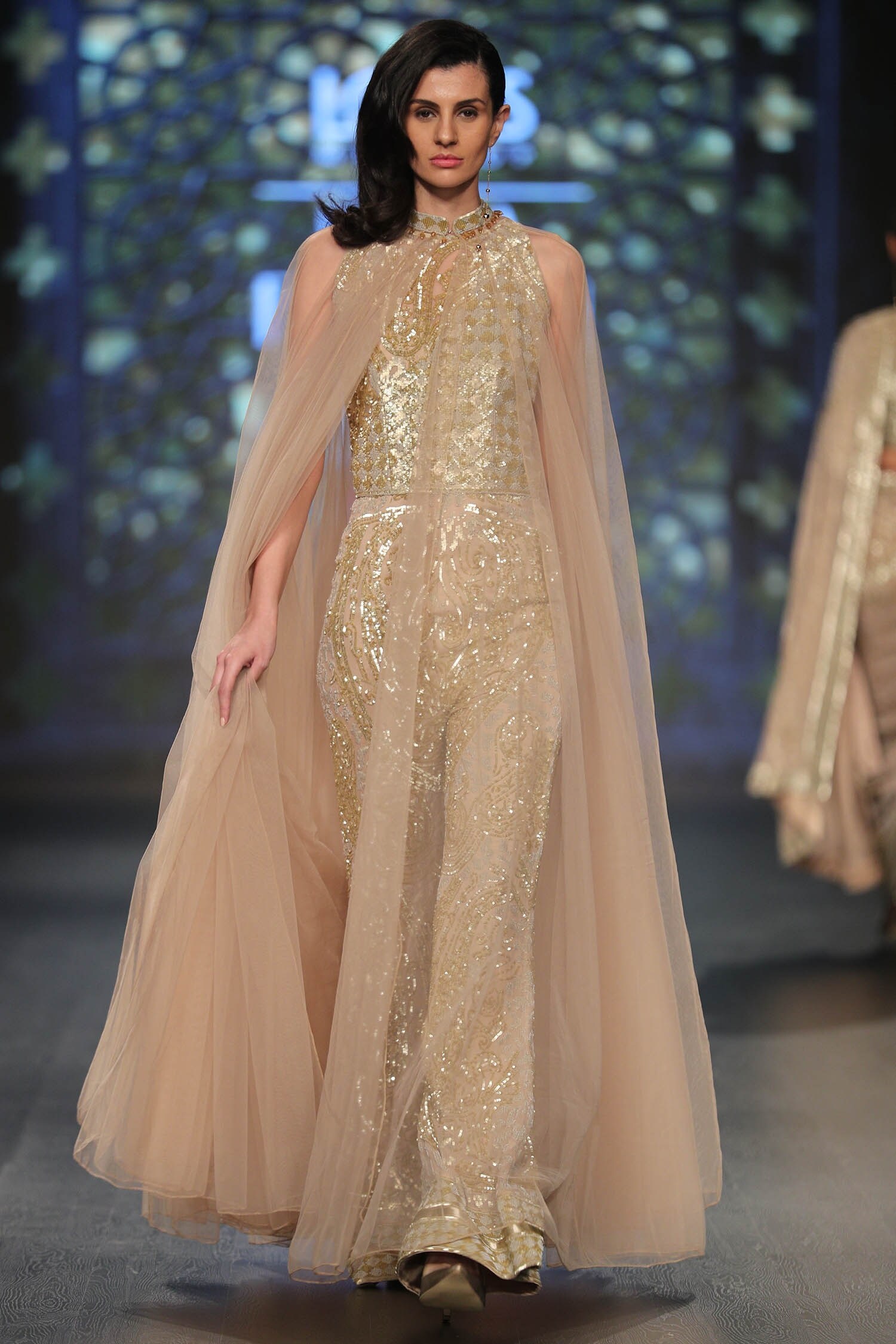 Buy Rabani & Rakha Gold Embroidered Jumpsuit With Cape Online | Aza ...