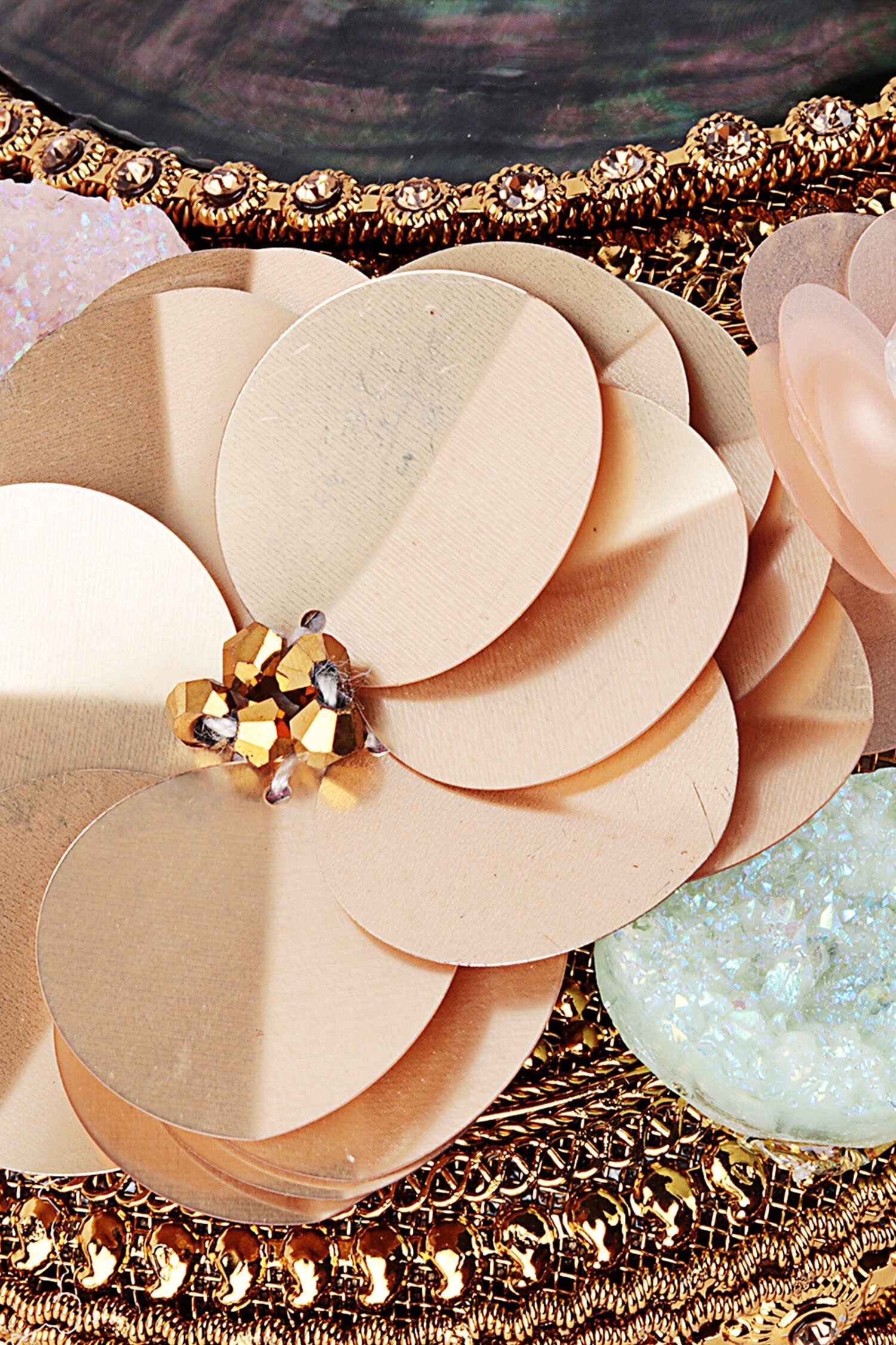 Buy Puneet Gupta 3d Flower Embellished Oval Clutch Online | Aza Fashions