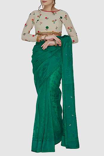 Buy Pranay Baidya Off White Cotton Embroidered Blouse Online | Aza Fashions