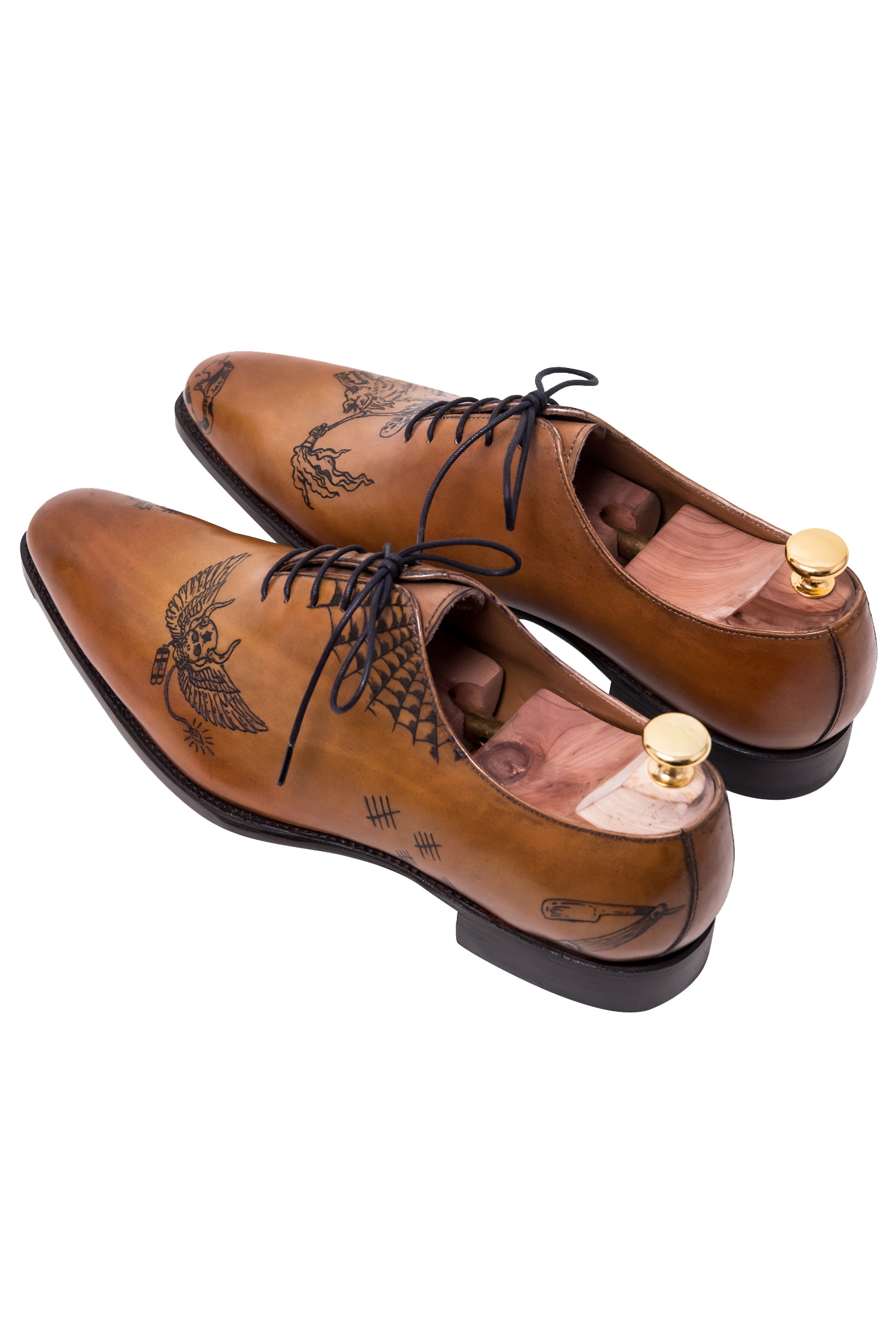 Buy Brown Italian Full Grain Nappa Leather Inked Oxford Shoes For Men ...