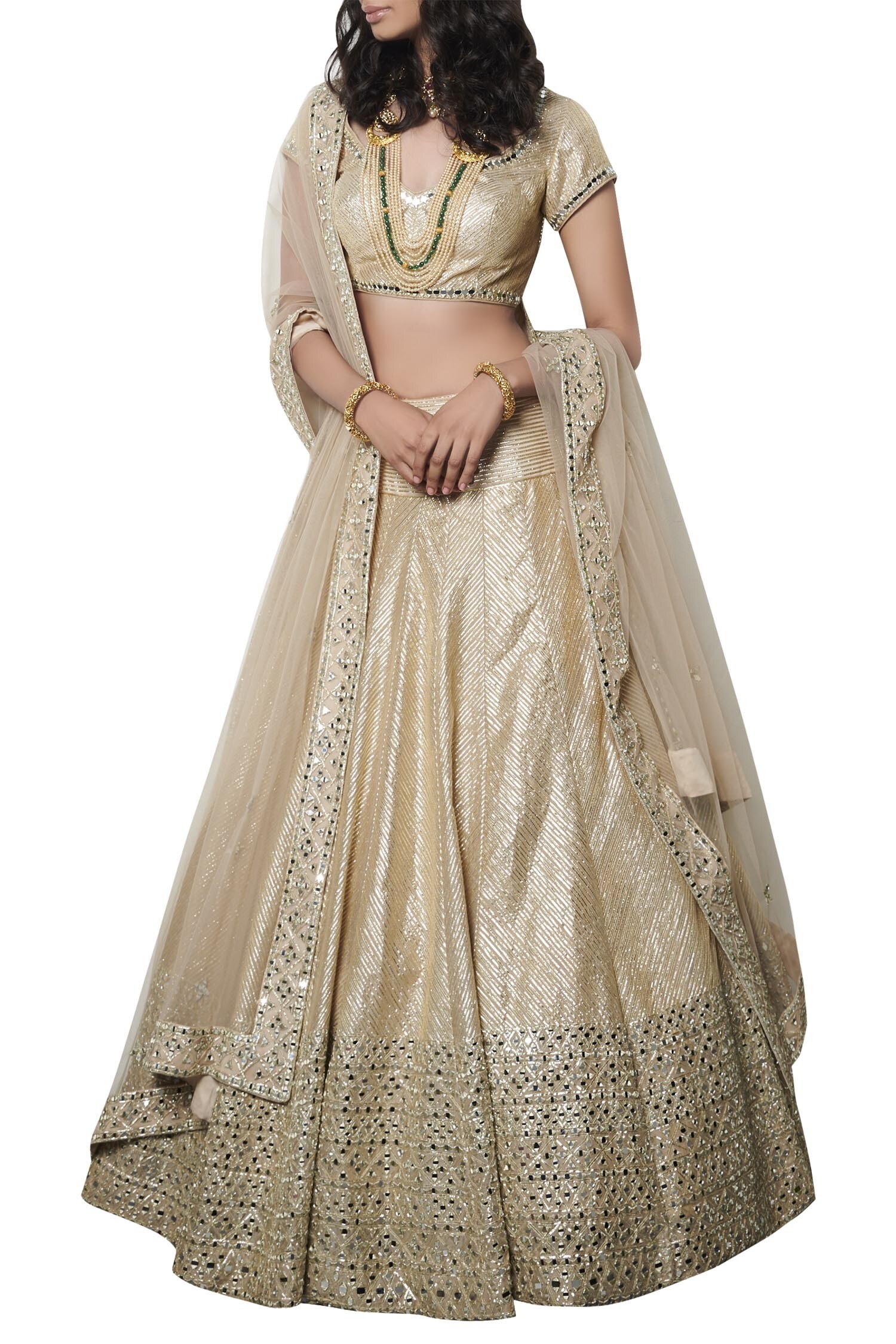 Buy Abhinav Mishra Gold Hand Embroidered Lehenga Set Online | Aza Fashions
