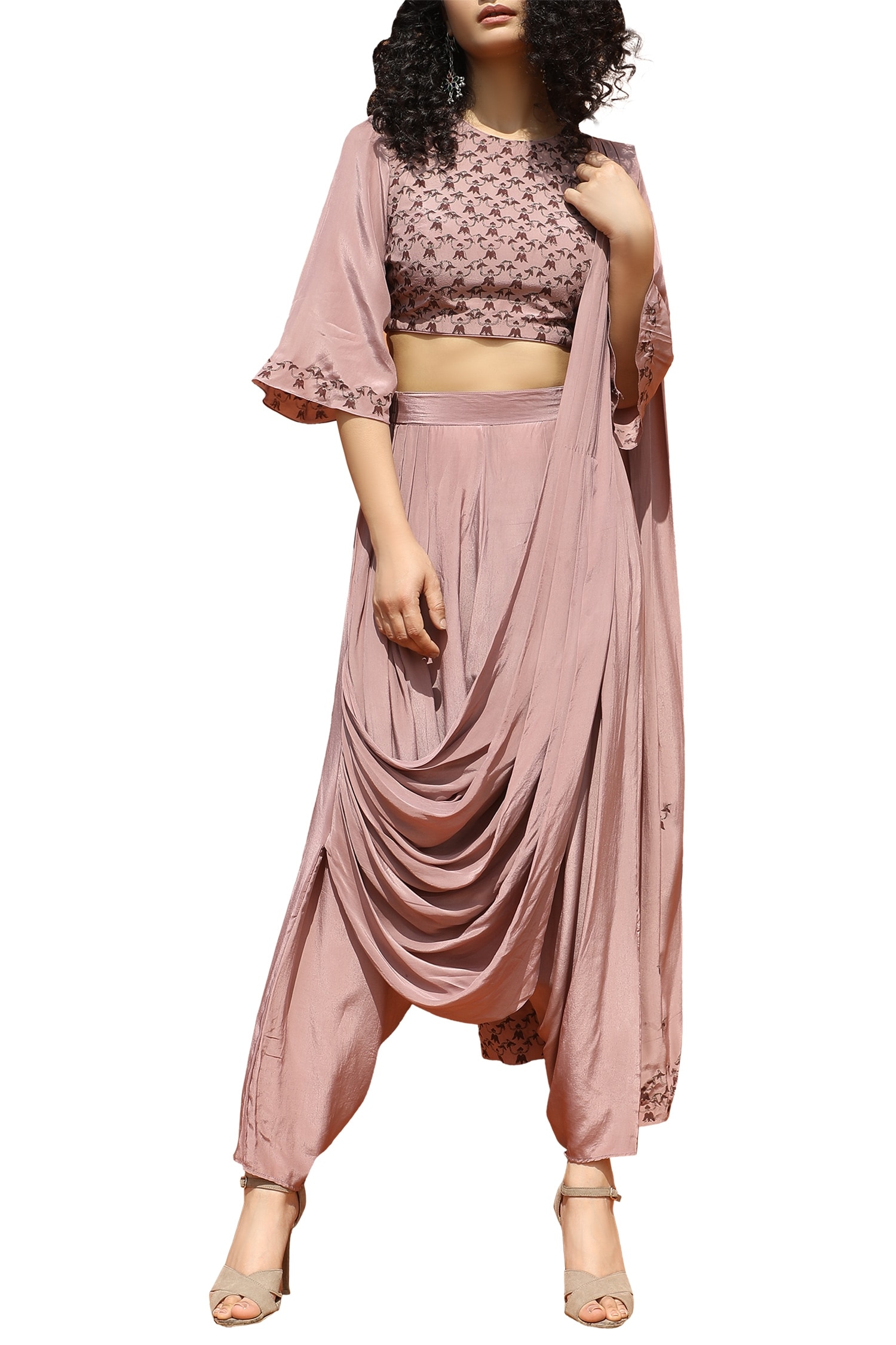 Buy Bohame Purple Cotton Georgette Pre-pleated Pant Saree Online | Aza ...