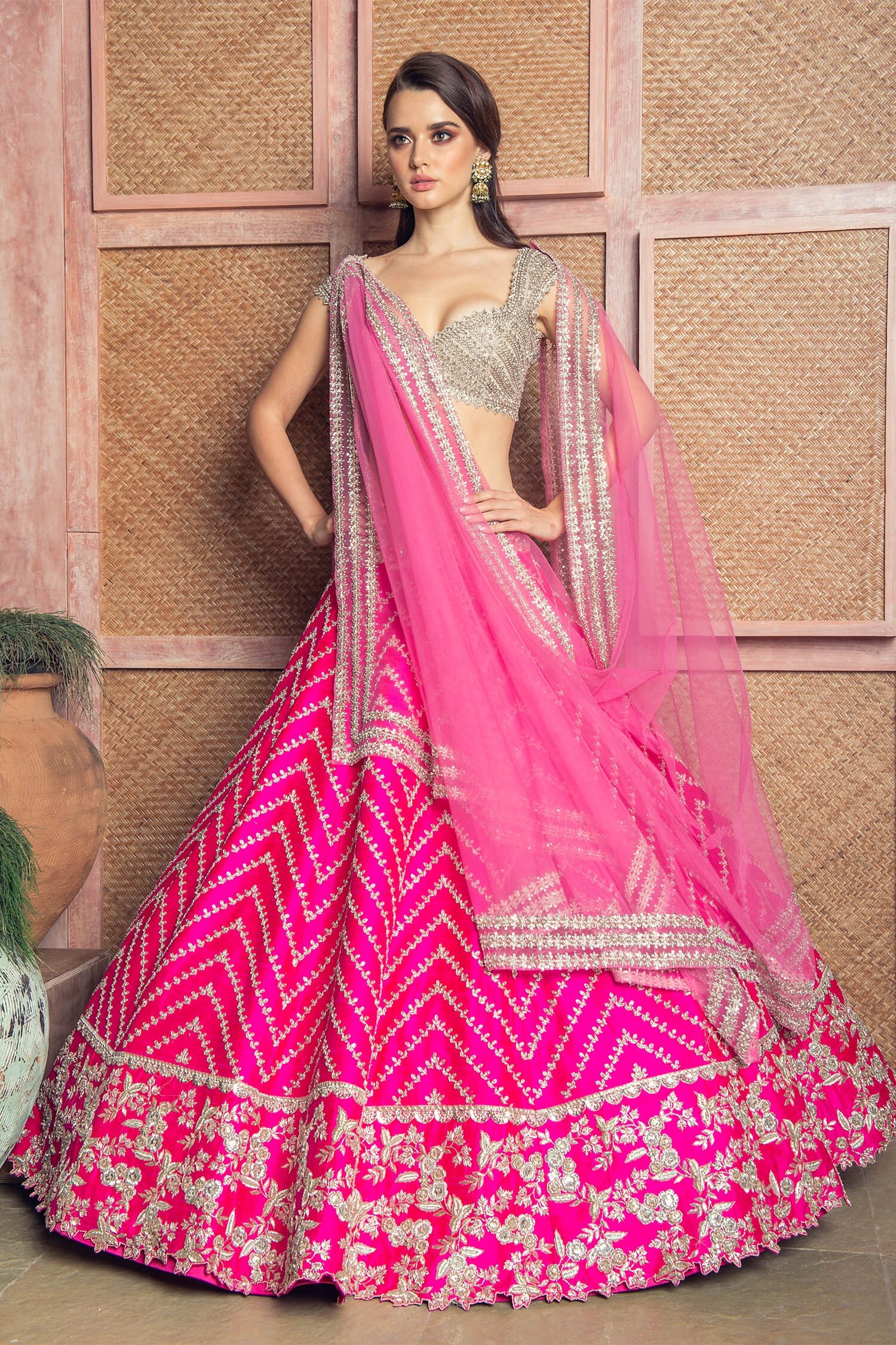 Buy Anushree Reddy Pink Raw Silk Embroidered Lehenga Set Online | Aza ...