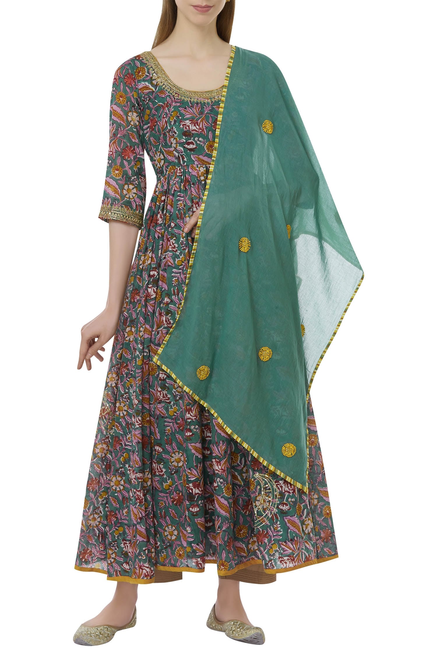 Buy Heli Shah Blue Cotton Printed Anarkali With Dupatta Online | Aza ...