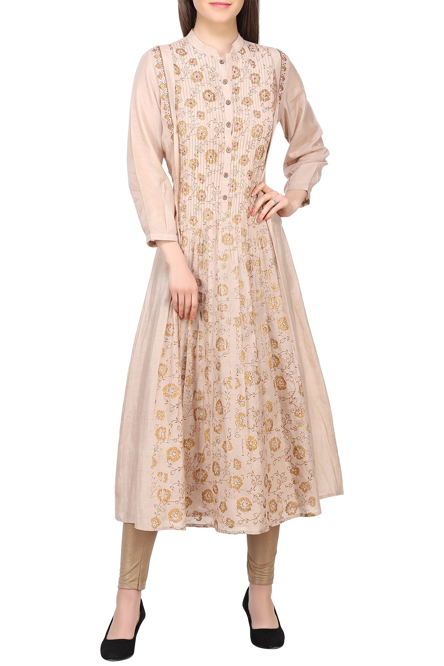 Buy Adara Khan Beige Flared Kurta Set Online | Aza Fashions