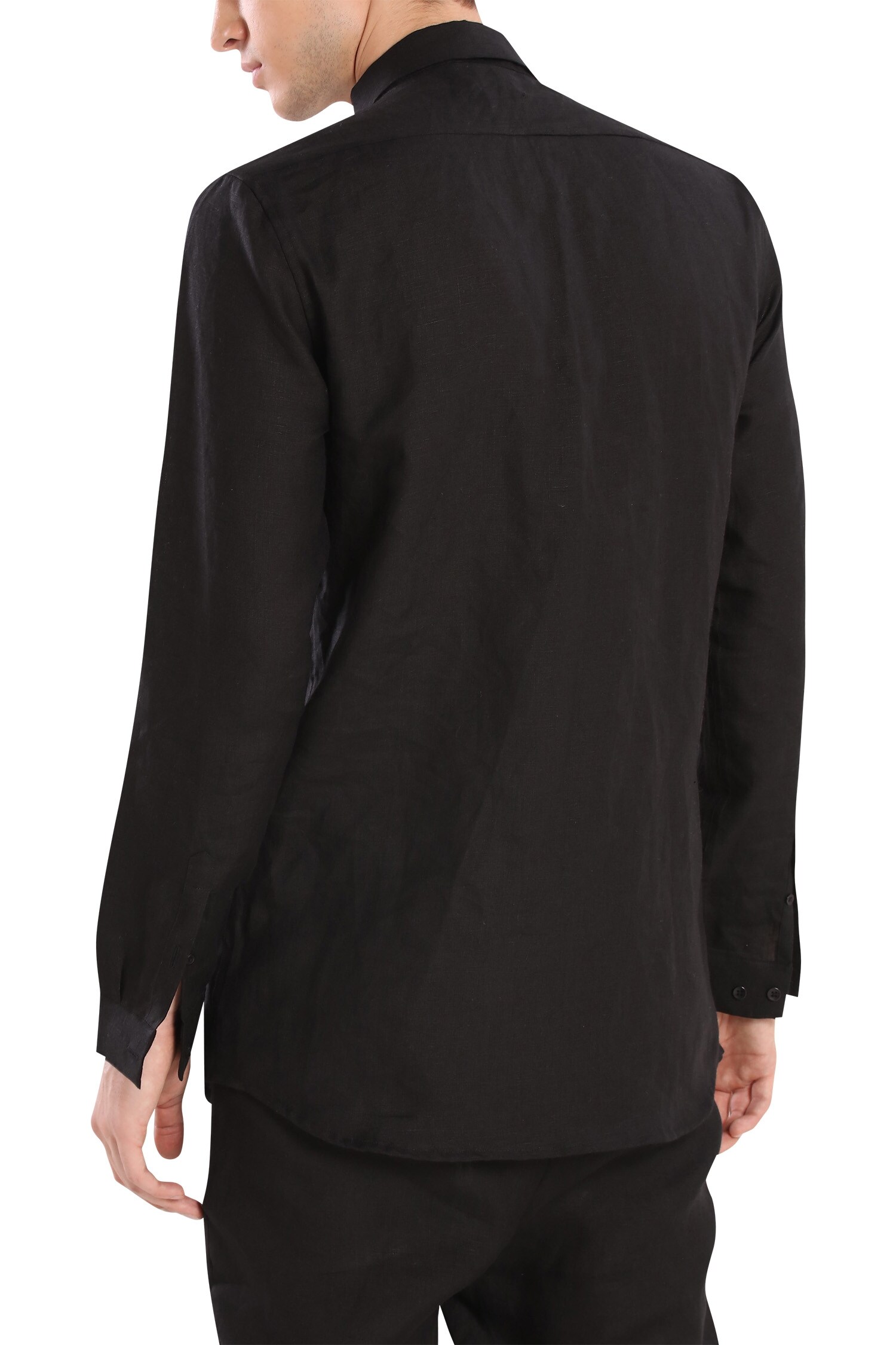 Buy Son of A Noble Snob Black Linen Overlap Style Shirt Online | Aza ...
