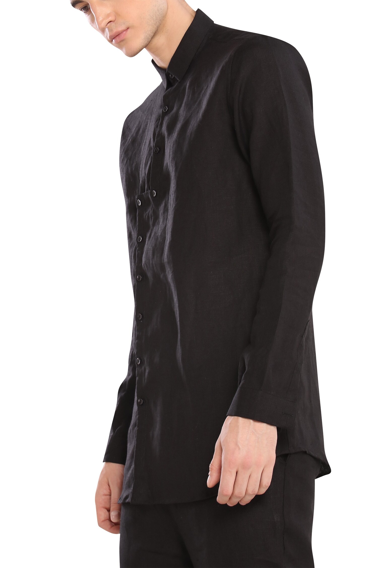 Buy Son of A Noble Snob Black Linen Overlap Style Shirt Online | Aza ...