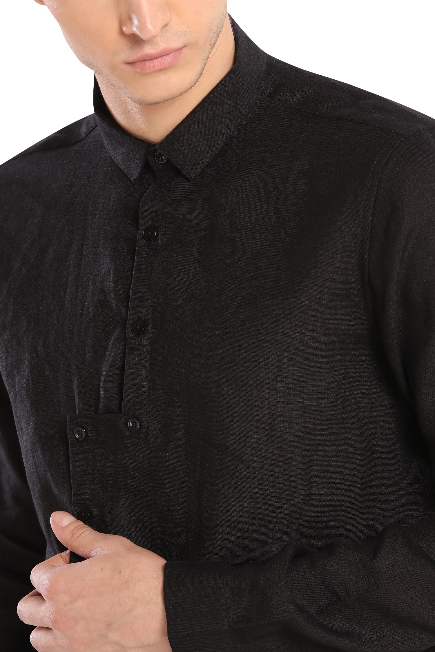 Buy Son of A Noble Snob Black Linen Overlap Style Shirt Online | Aza ...