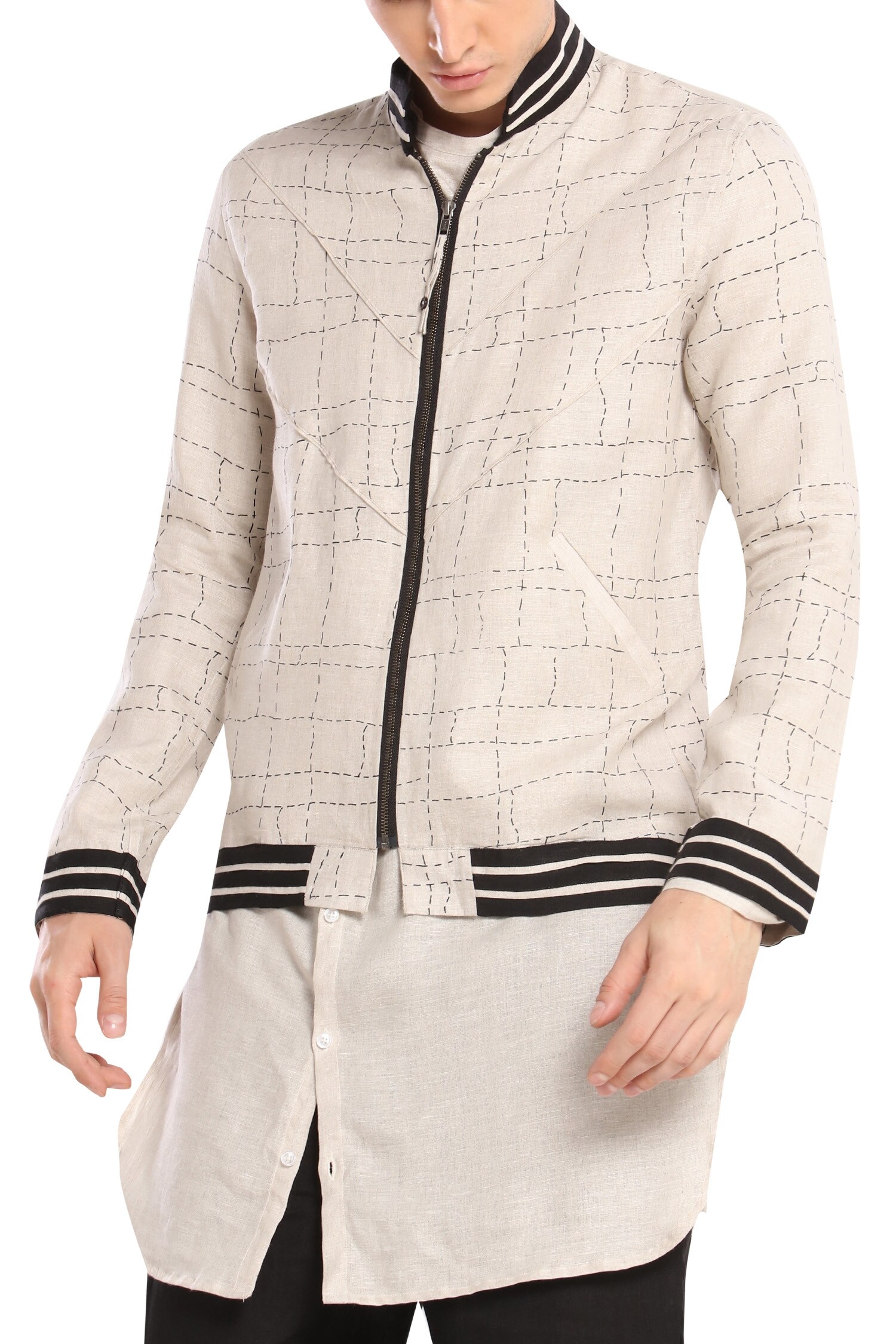 Buy Son of A Noble Snob Beige Linen Printed Jacket Online | Aza Fashions