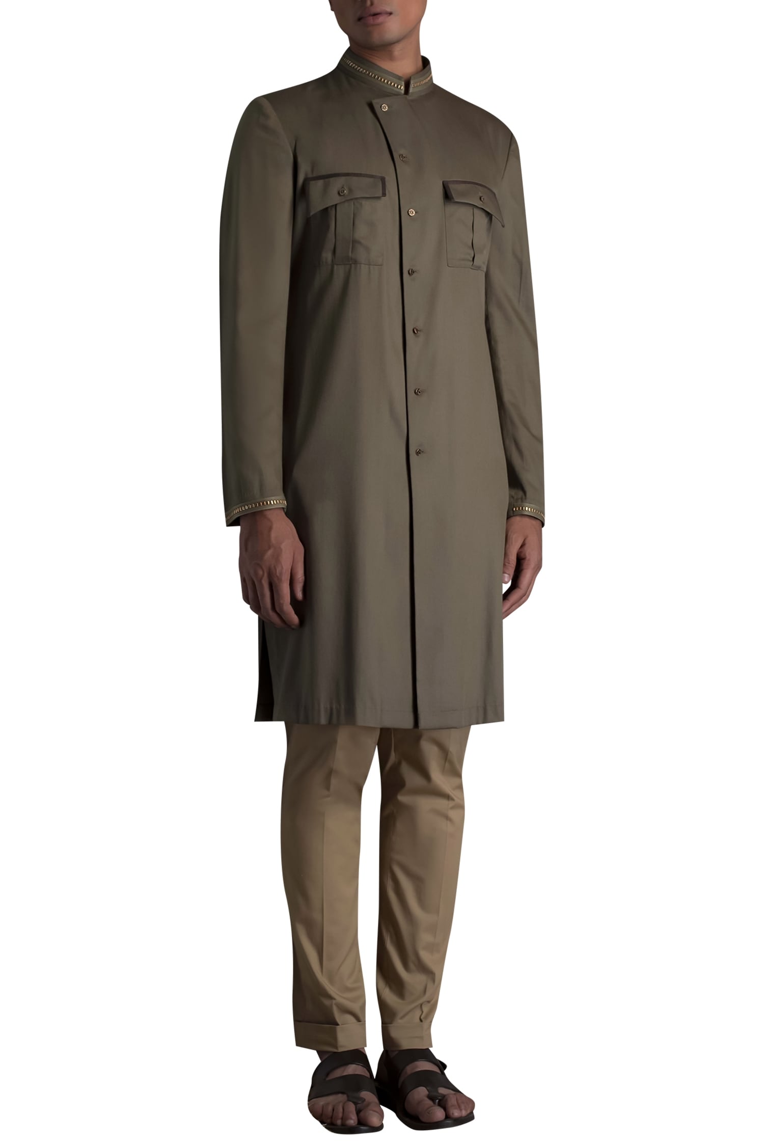 Buy Qbik Green Cotton Overlap Pathani Kurta Set Online | Aza Fashions