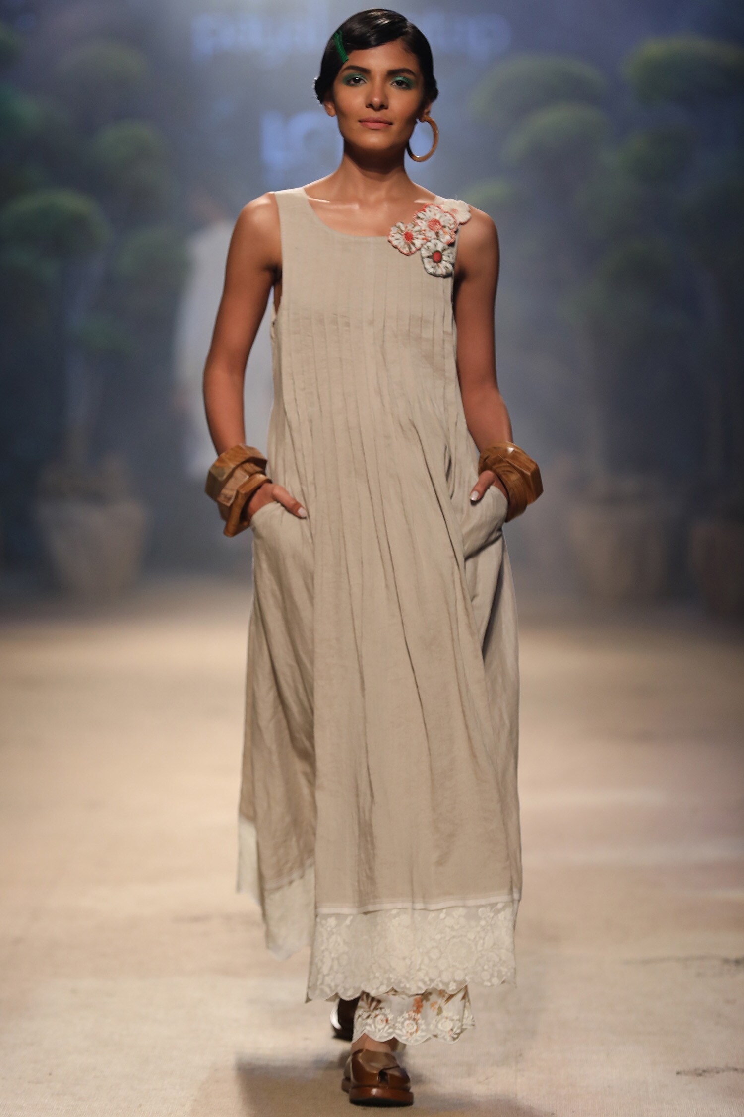 Buy Payal Pratap Beige Linen Pleated Dress Online | Aza Fashions