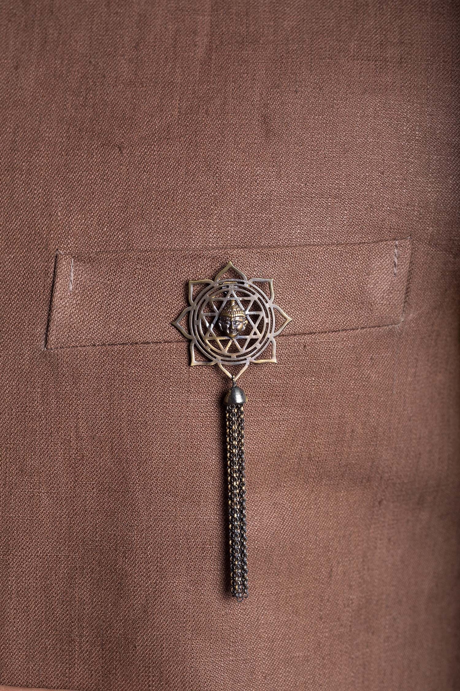 Buy Cosa Nostraa Gold Buddha Brooch With Chain Tassels Online | Aza ...