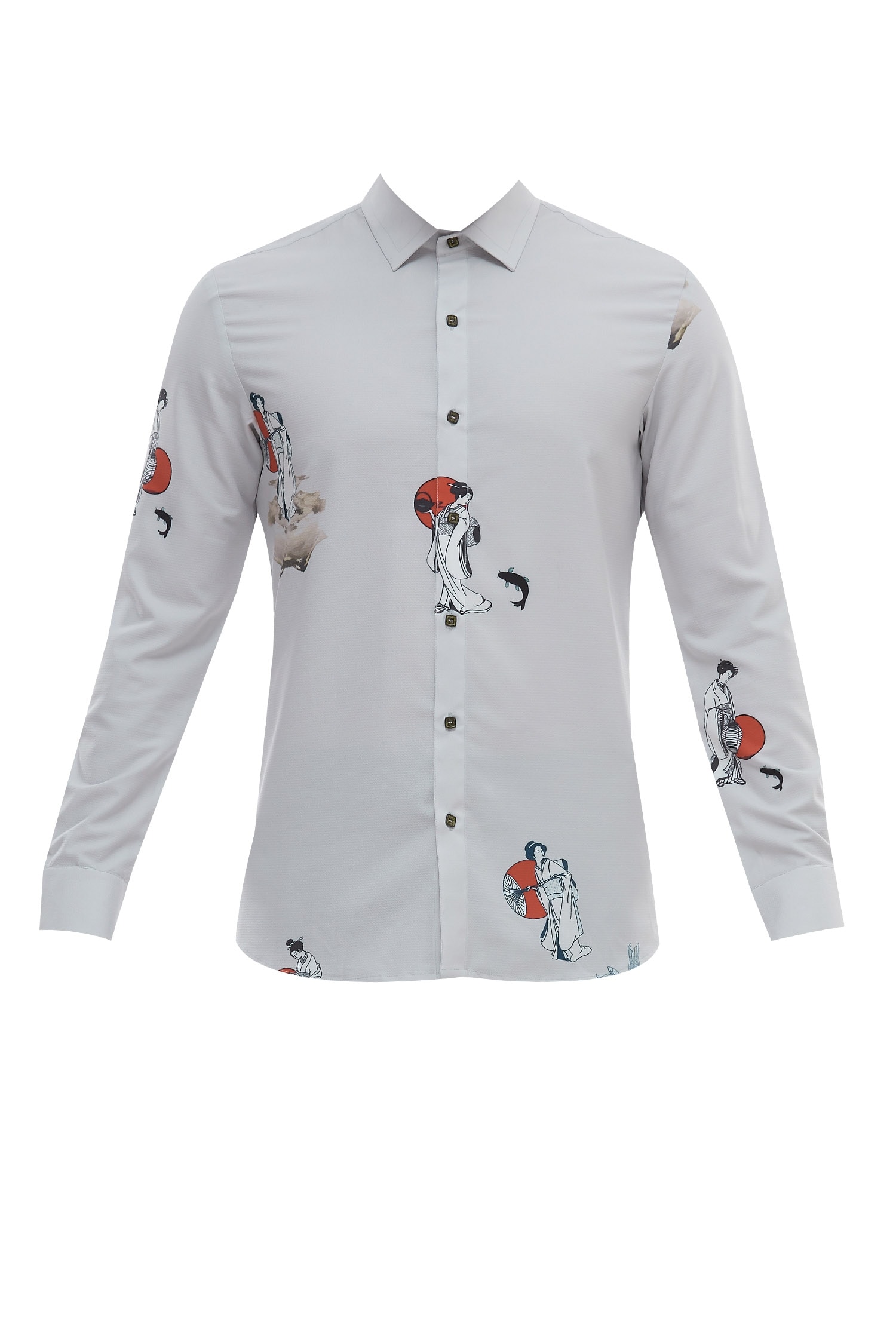 Buy Nautanky - Men Grey Korean Polyester Printed Shirt Online | Aza ...