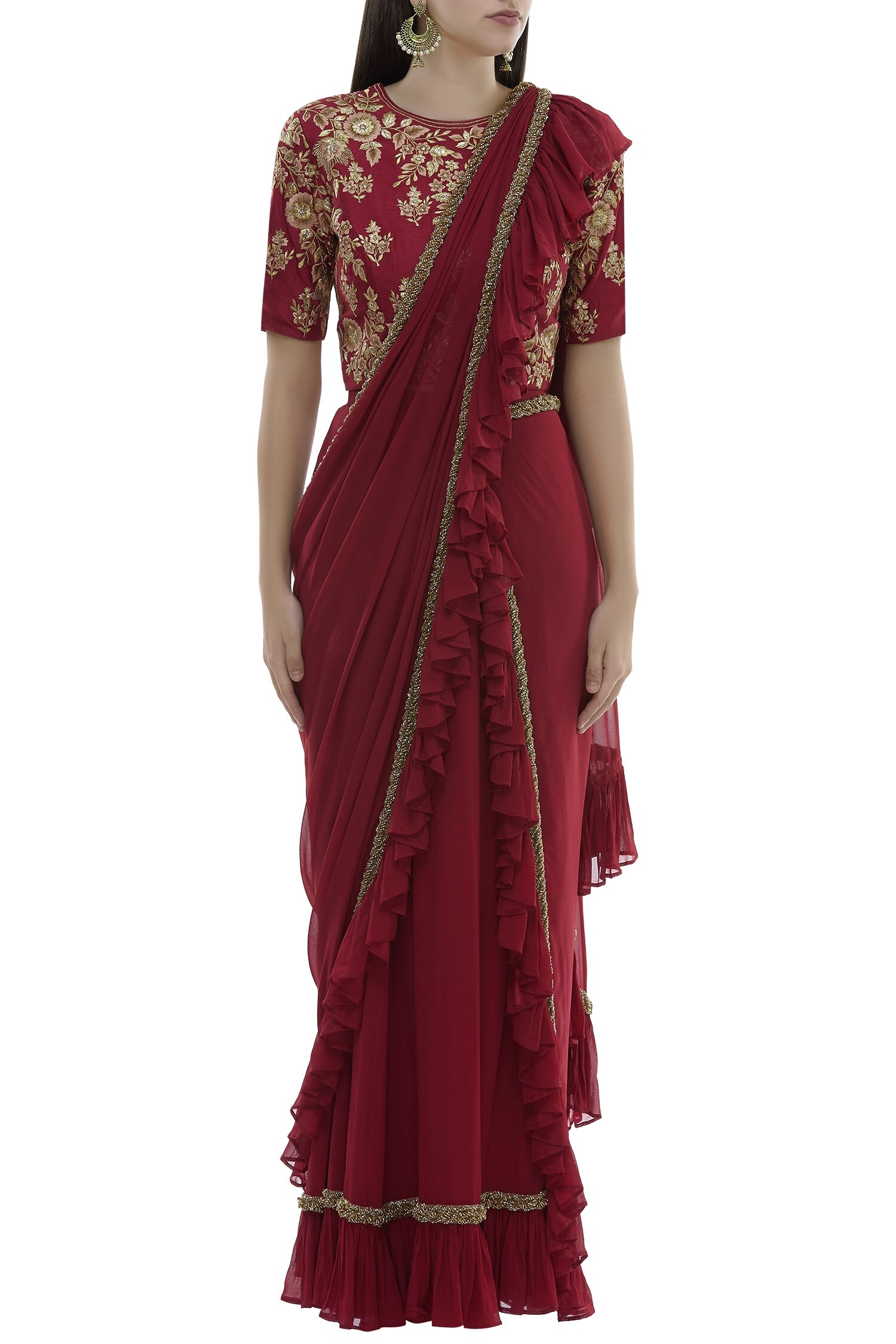 Buy Pre-Draped Saree with Blouse by Vikram Phadnis at Aza Fashions