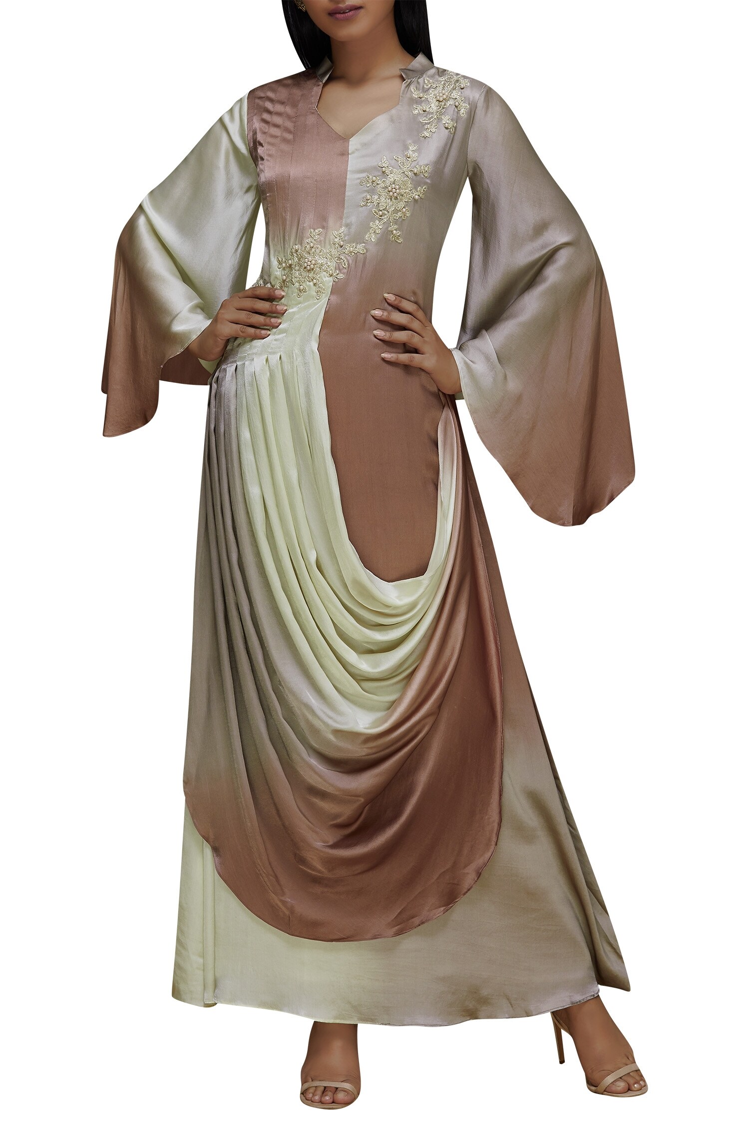 Buy Kommal Sood Cream Modal Satin Draped Tunic Online | Aza Fashions