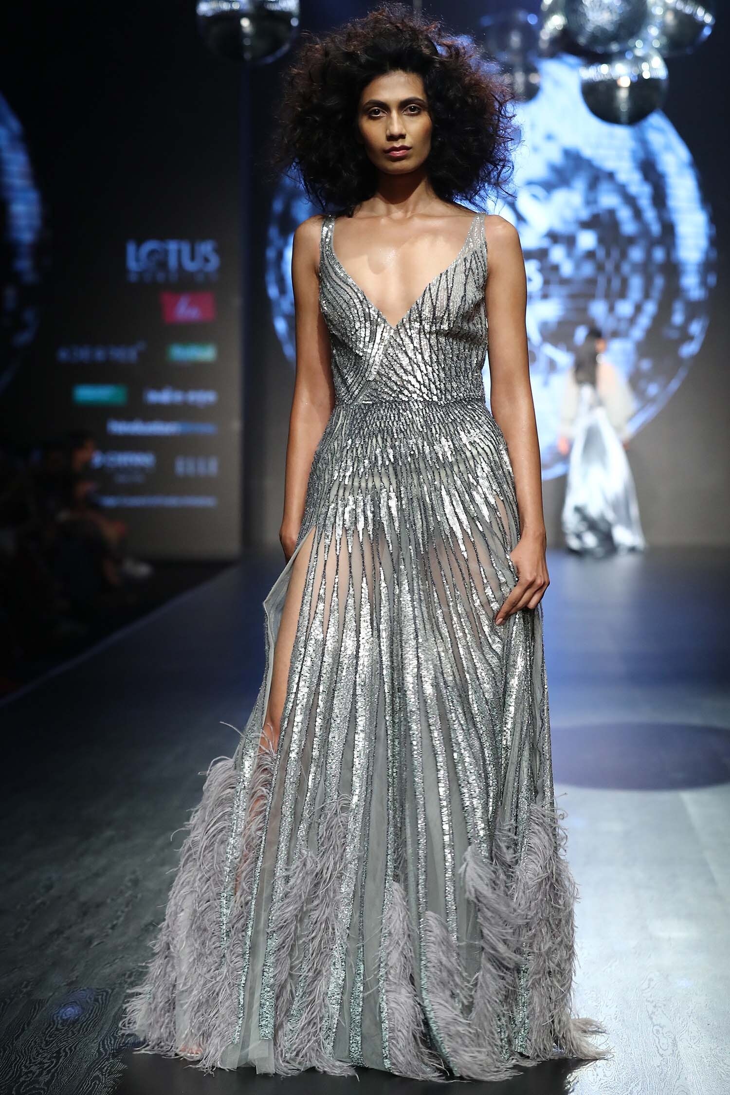 Buy Not So Serious By Pallavi Mohan Silver Tulle Embroidered Gown ...