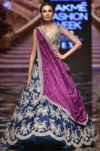 Buy Anushree Reddy Blue Organza Embroidered Lehenga Set Online | Aza ...