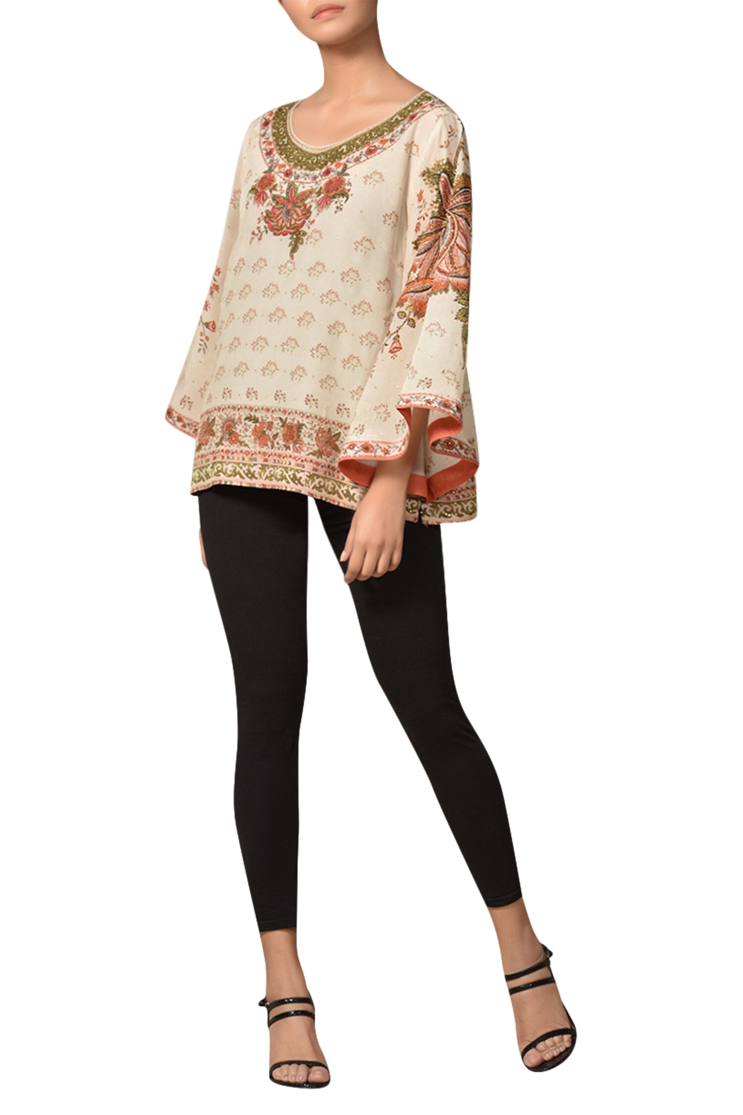 Buy RI.Ritu Kumar Beige Viscose Crepe Printed Kurti Online | Aza Fashions