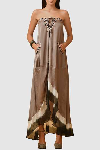 Buy Malini Ramani Grey Bandeau Maxi Dress Online | Aza Fashions