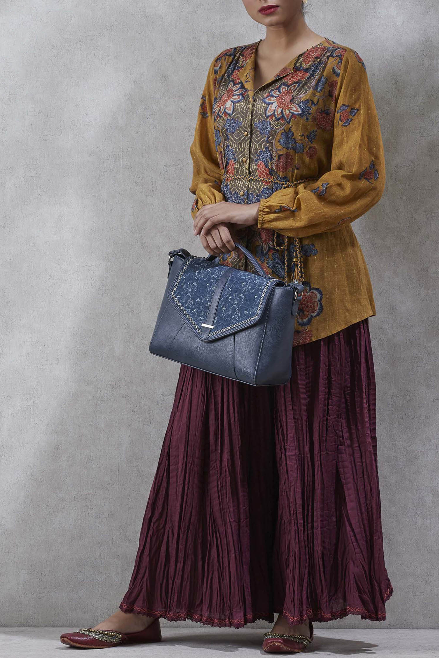 Buy Ritu Kumar Maroon Cotton Voile Embroidered Palazzo Online | Aza ...