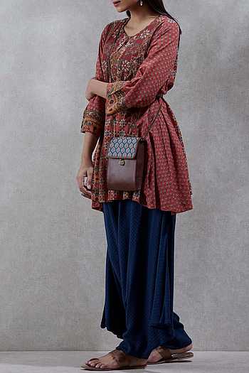 Buy Ritu Kumar Red Cotton Printed Asymmetrical Kurti Online | Aza Fashions