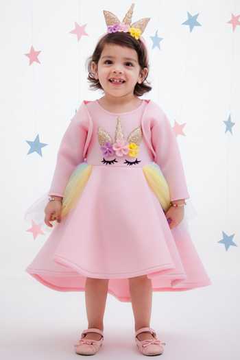 Buy Fayon Kids Pink Embroidered Dress For Girls Online | Aza Fashions