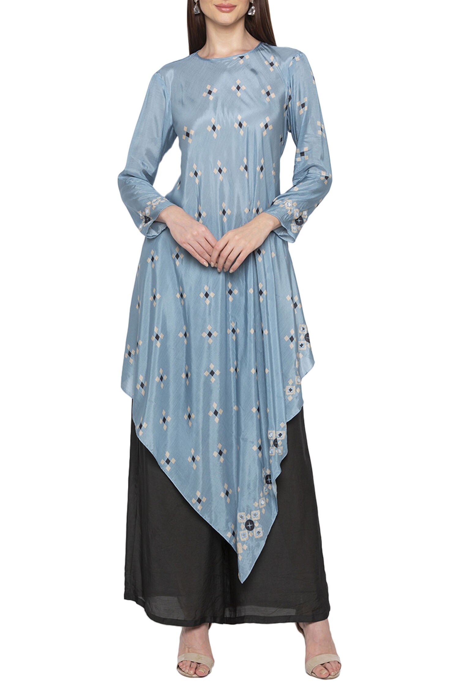 Buy Soup by Sougat Paul Black Cotton Silk Printed Kurta Palazzo Set ...