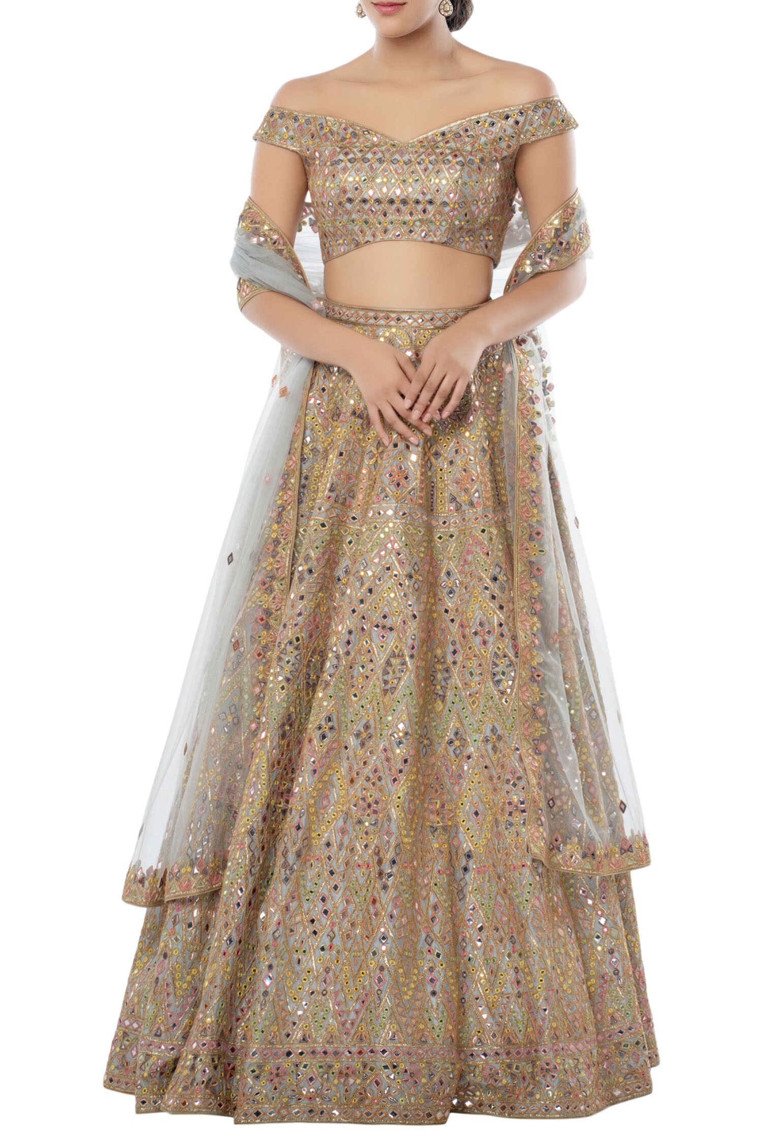 Buy Tamanna Punjabi Kapoor Blue Embroidered Chanderi Lehenga Set Online ...