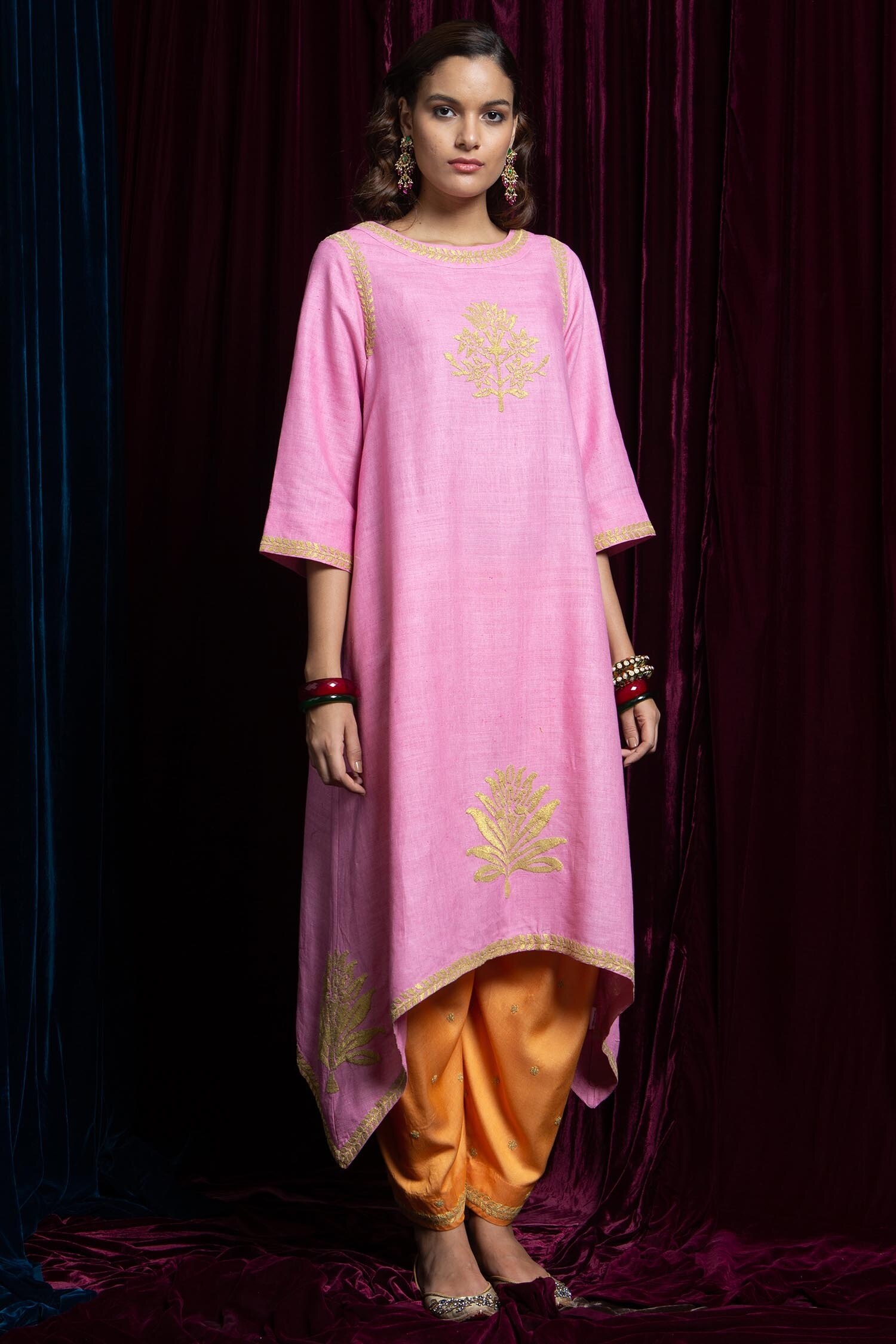 Buy Payal Pratap Orange Matka Silk Embroidered Kurta Set Online | Aza ...