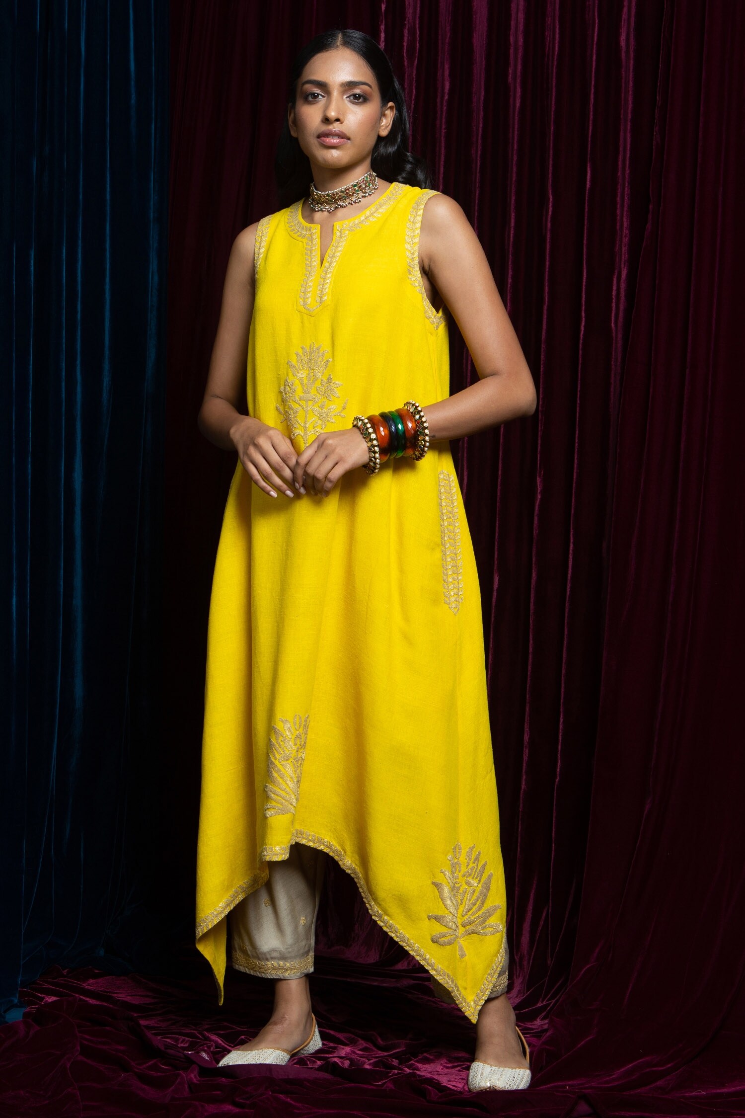 Buy Payal Pratap Yellow Matka Silk Embroidered Kurta Set Online | Aza ...