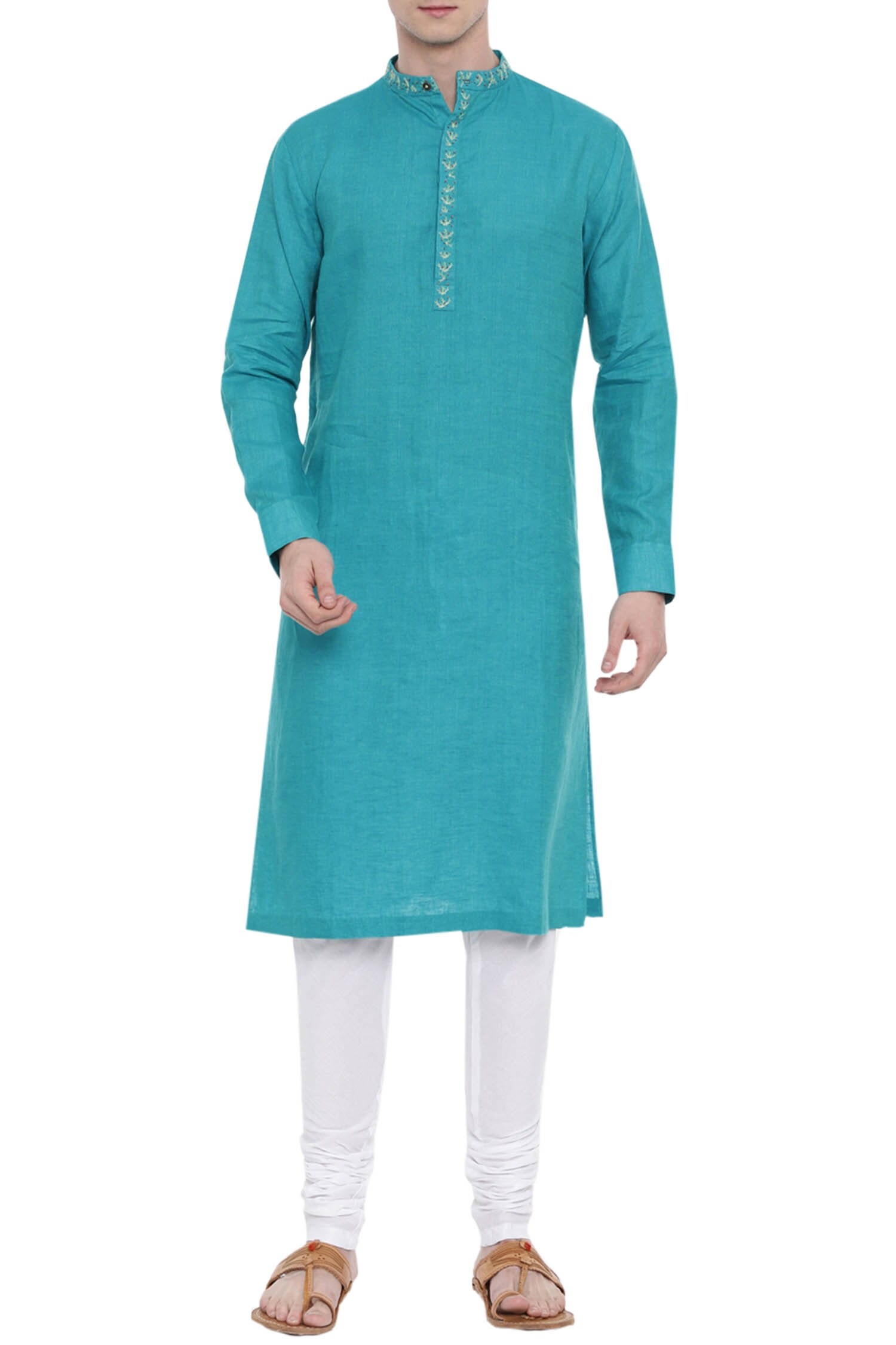 Buy Blue Linen Kurta Set For Men by Mayank Modi - Men Online at Aza ...