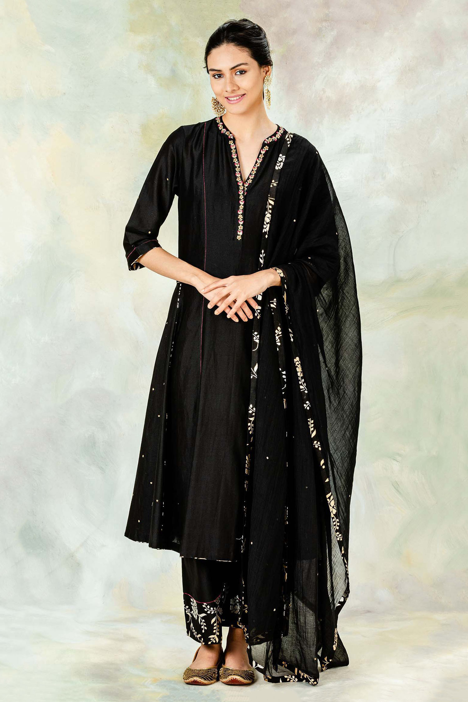 Buy Black Chanderi Dupatta For Women by Mandira Wirk Online at Aza ...