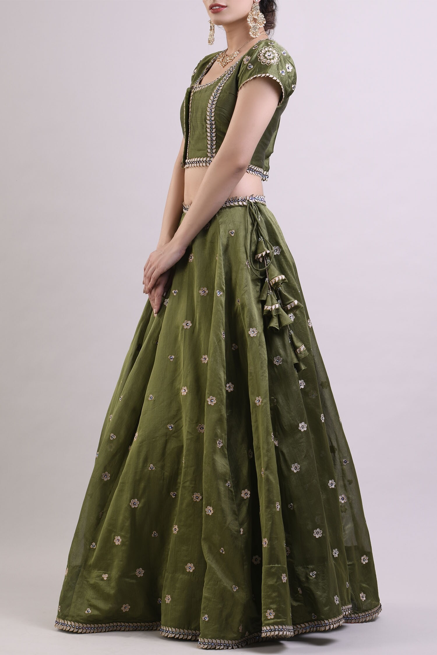 Buy Surendri Green Chanderi Lehenga Set Online | Aza Fashions