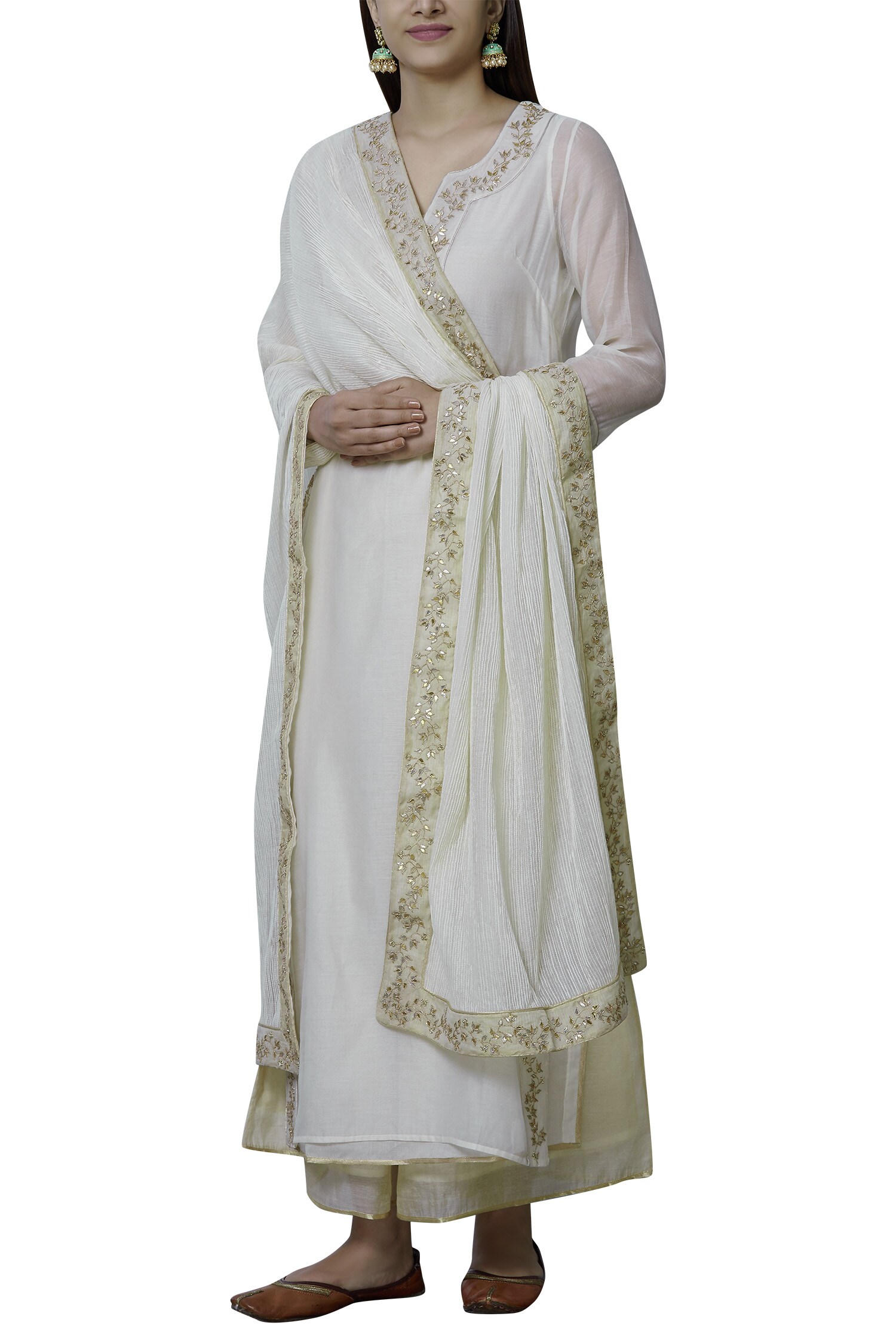 Buy White Cotton Silk Embroidered Dupatta For Women by Nini Mishra ...
