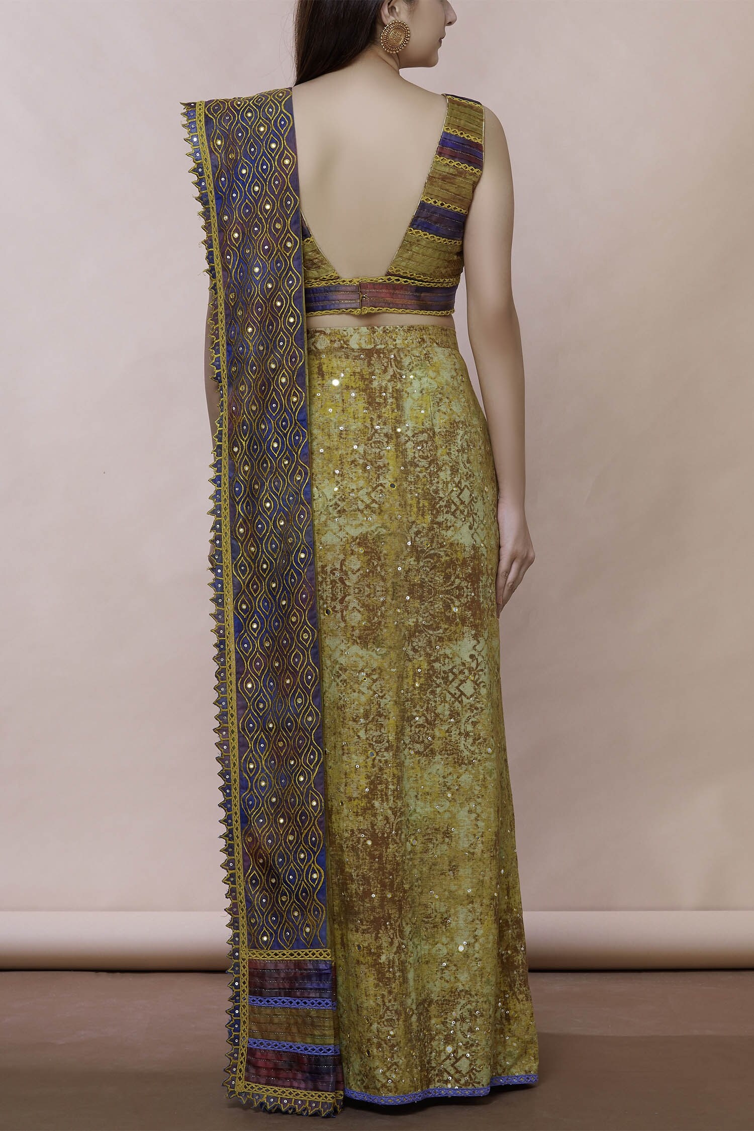 Buy Poonam Dubey Blue Cotton Embroidered Pant Saree Set Online | Aza ...