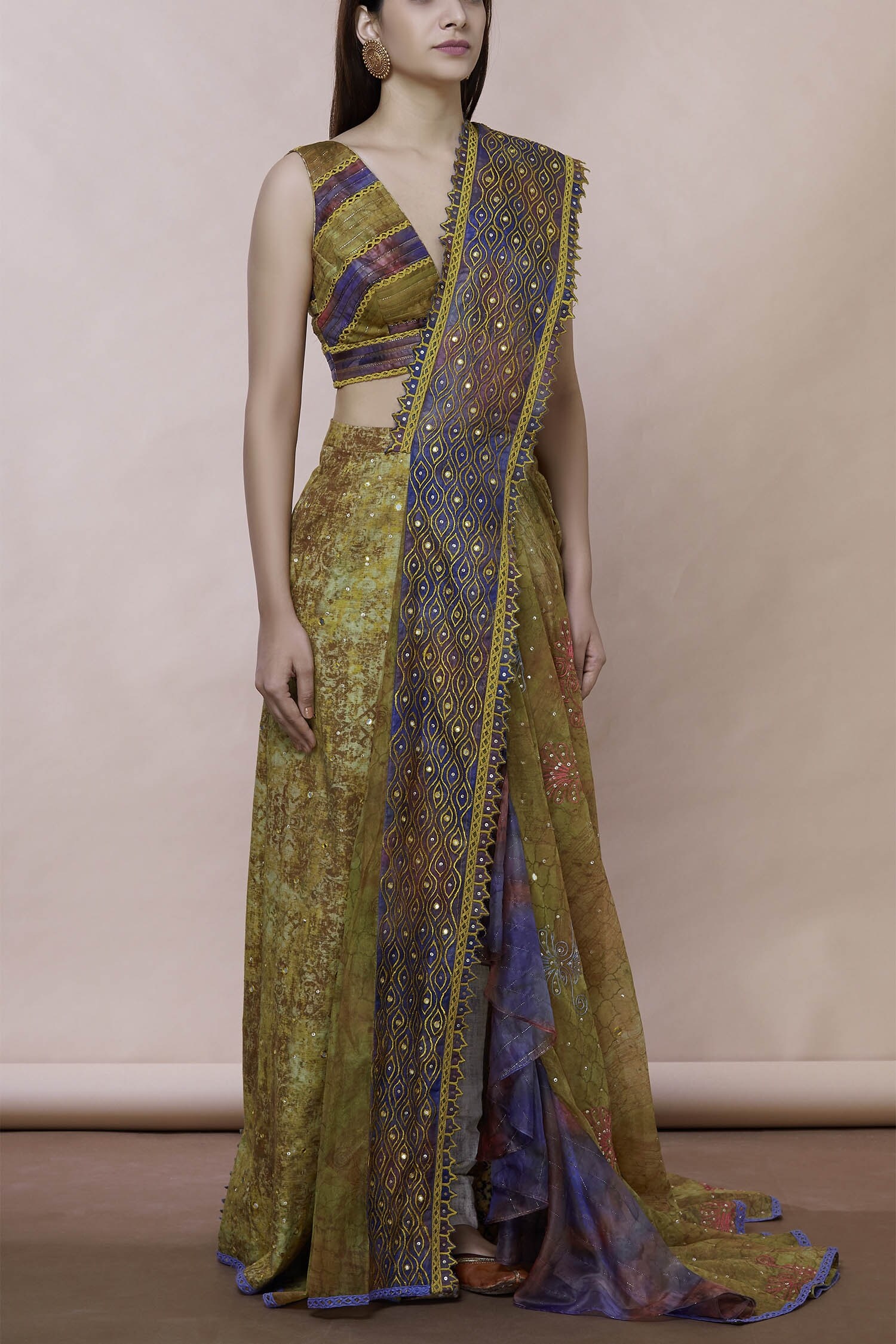 Buy Poonam Dubey Blue Cotton Embroidered Pant Saree Set Online | Aza ...