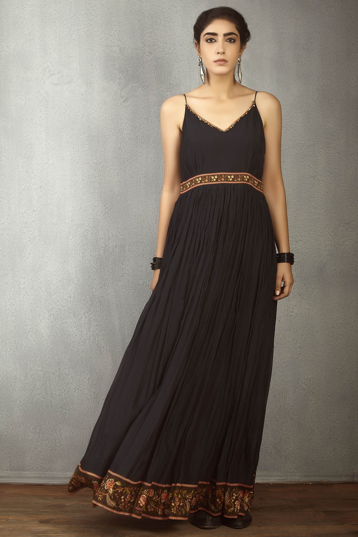 Buy Torani Black Chanderi Flared Dress Online | Aza Fashions