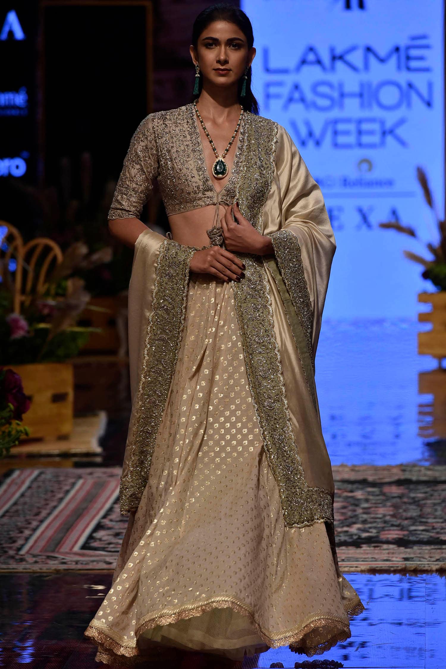 Buy JAYANTI REDDY Beige Brocade Lehenga Set Online | Aza Fashions