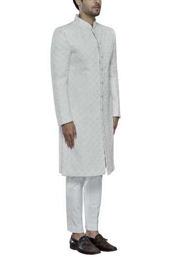 Buy Arihant Rai Sinha Off White Chikankari Embroidered Sherwani Set ...