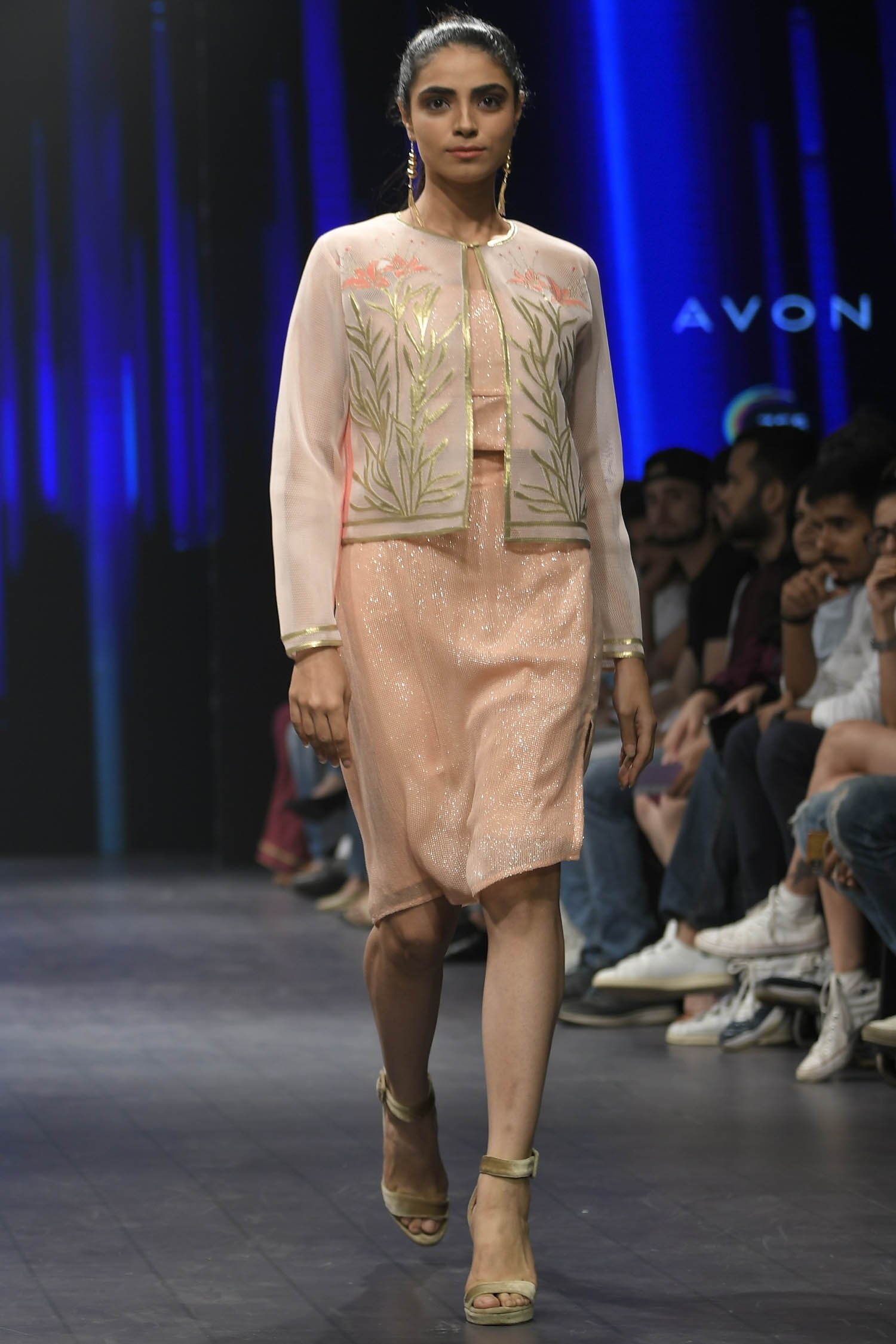 Buy Ekam By Manish Peach Mesh Net Embroidered Jacket Online | Aza Fashions