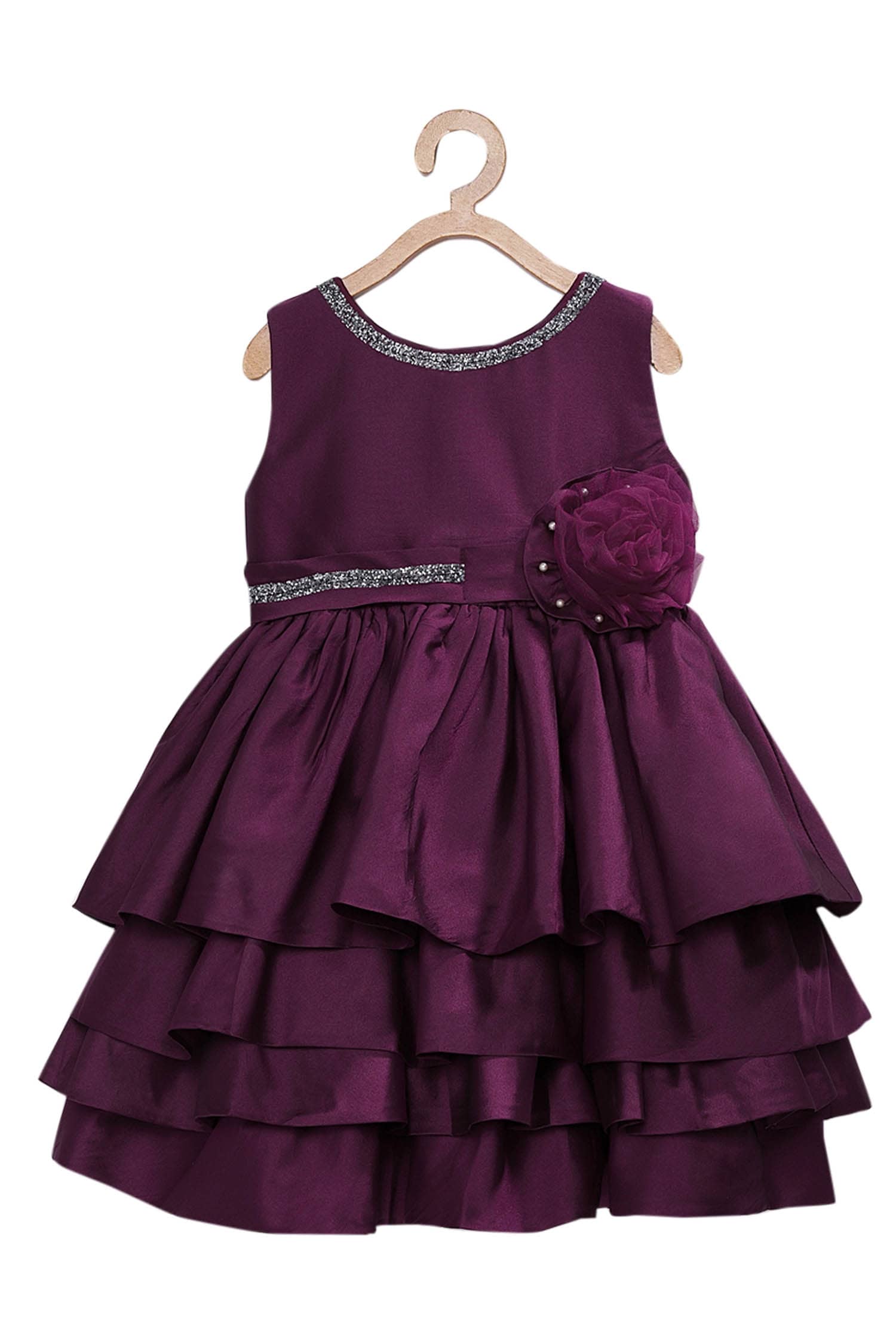 Buy PinkCow Purple Layered Frock For Girls Online | Aza Fashions