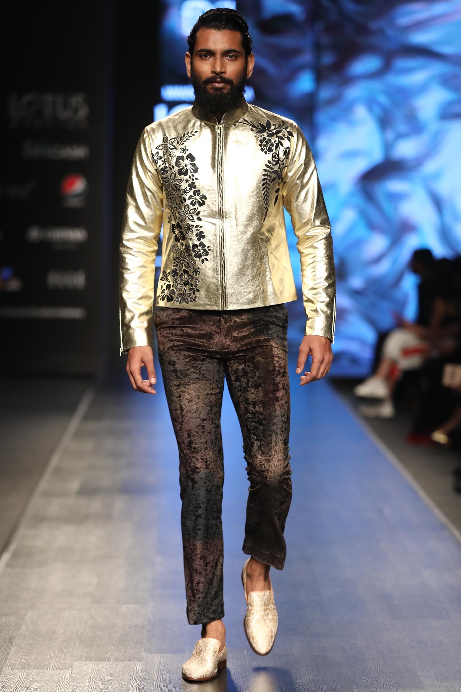 Buy Manoviraj Khosla Gold Cotton Blend Floral Embroidered Jacket Online ...