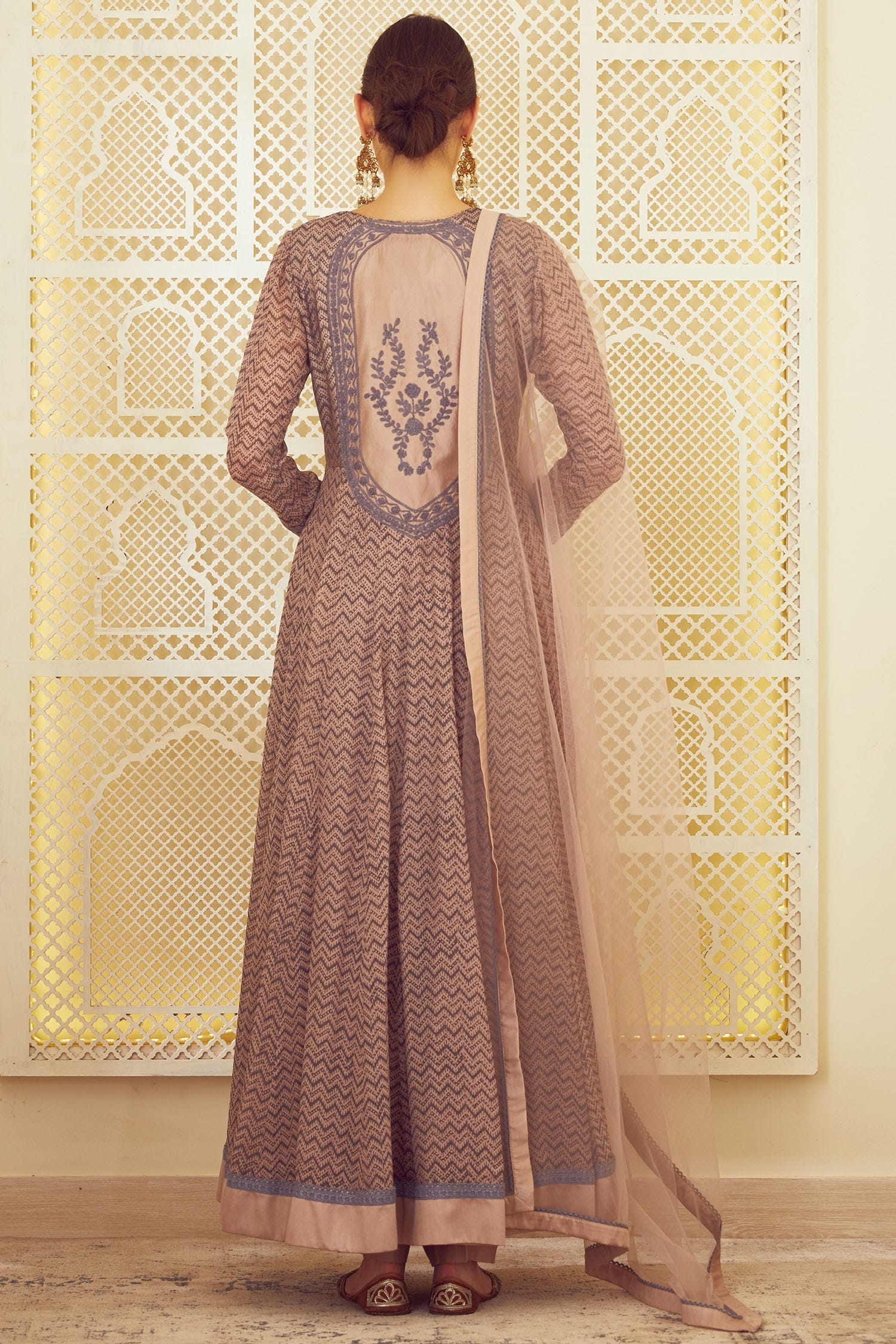 Buy Shyam Narayan Prasad Pink Georgette Block Print Anarkali Set Online ...