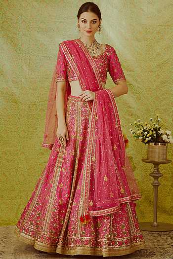 Buy Shyam Narayan Prasad Pink Raw Silk Lehenga Set Online | Aza Fashions