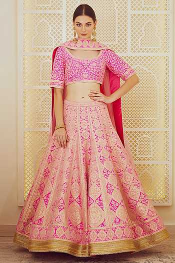 Buy Shyam Narayan Prasad Pink Raw Silk Embroidered Lehenga Set Online ...