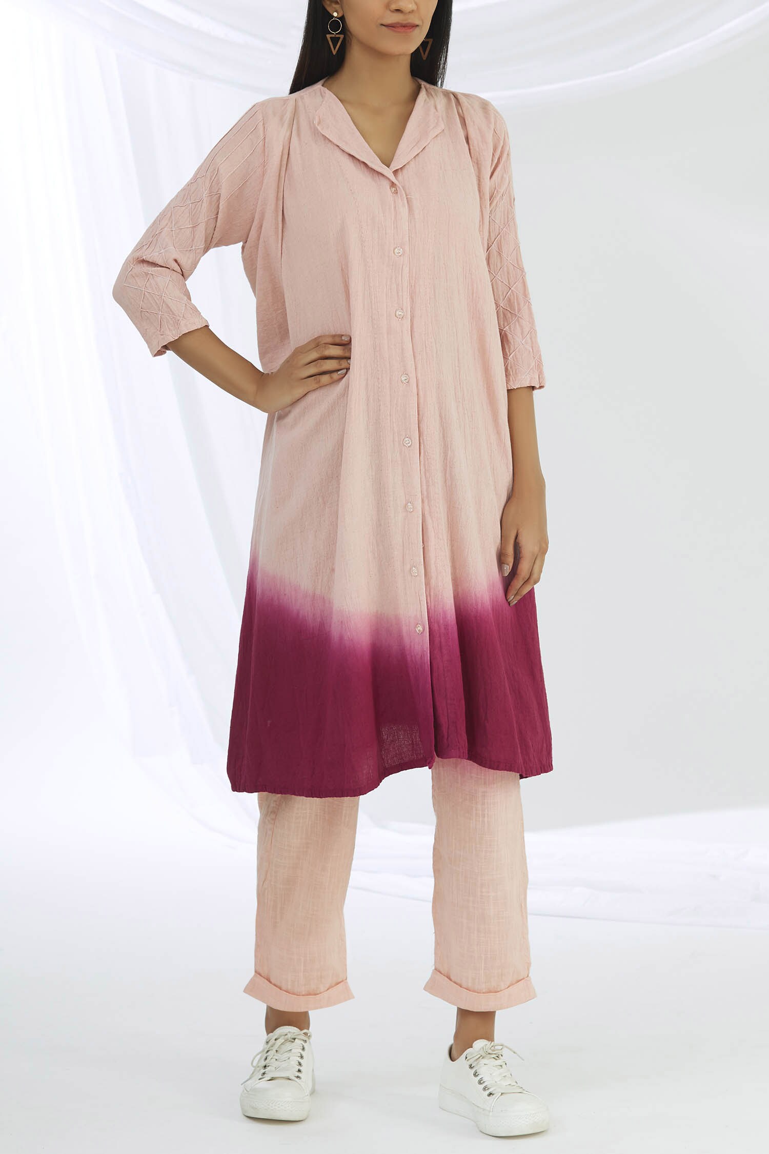 Buy Wine Cotton Linen Lapel Collar Tunic Set For Women by Chambray & Co ...