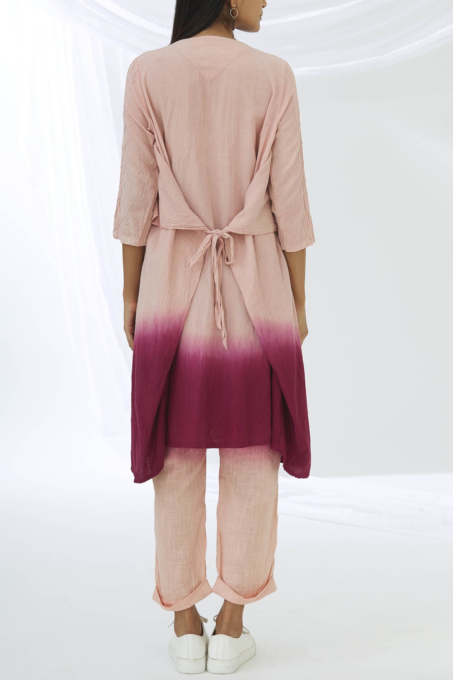 Buy Chambray & Co. Wine Cotton Linen Tunic Set Online | Aza Fashions