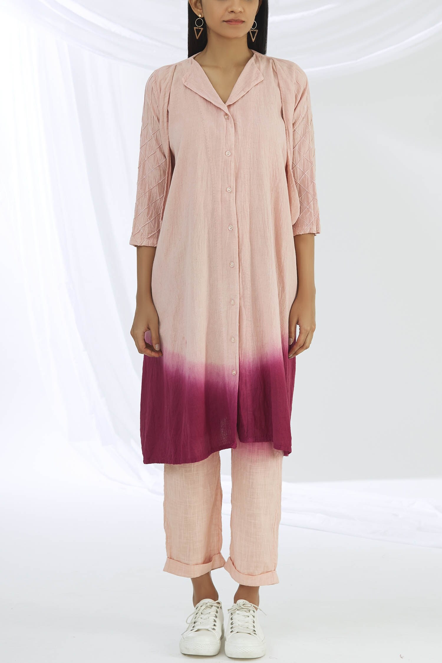 Buy Chambray & Co. Wine Cotton Linen Tunic Set Online | Aza Fashions