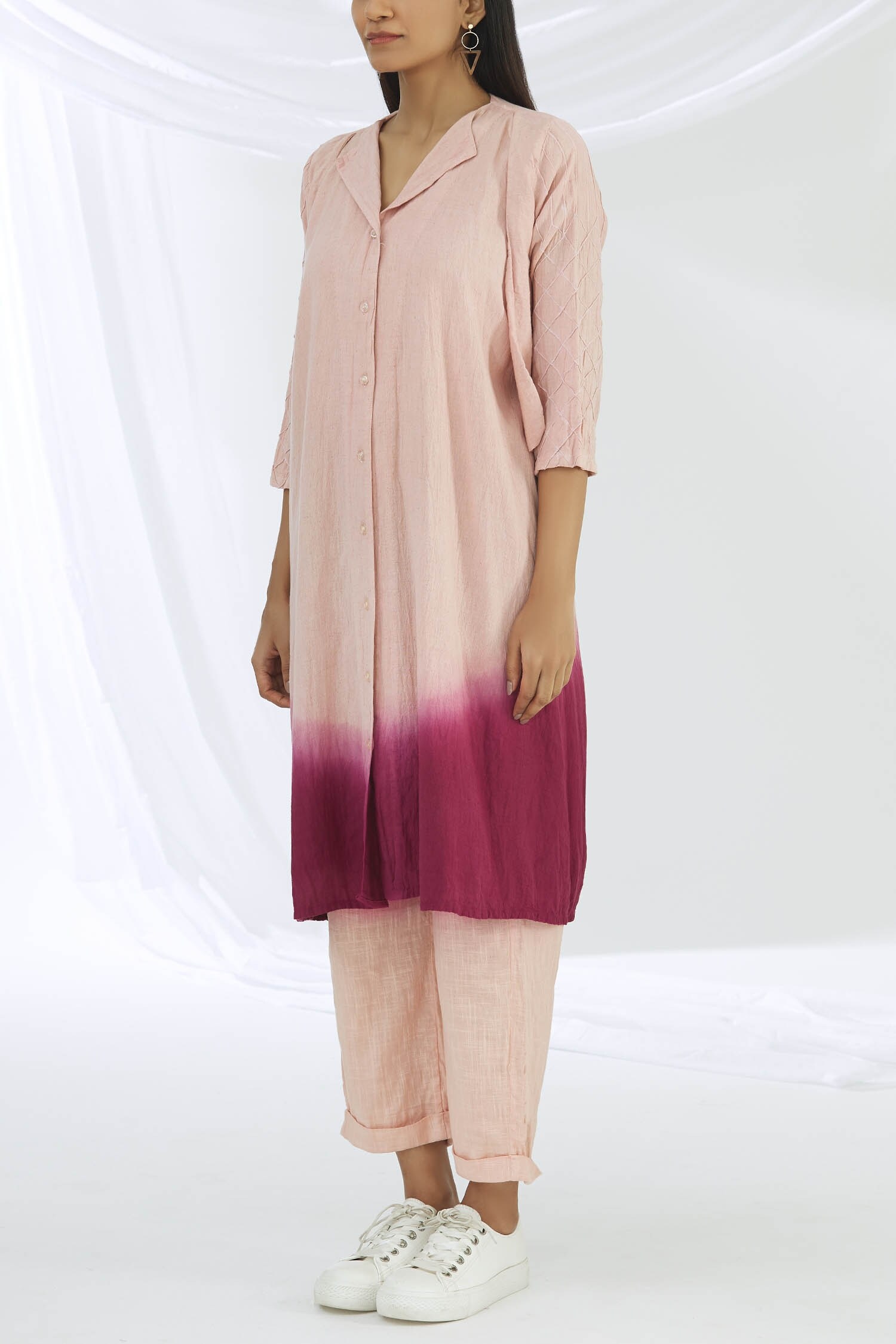 Buy Chambray & Co. Wine Cotton Linen Tunic Set Online | Aza Fashions