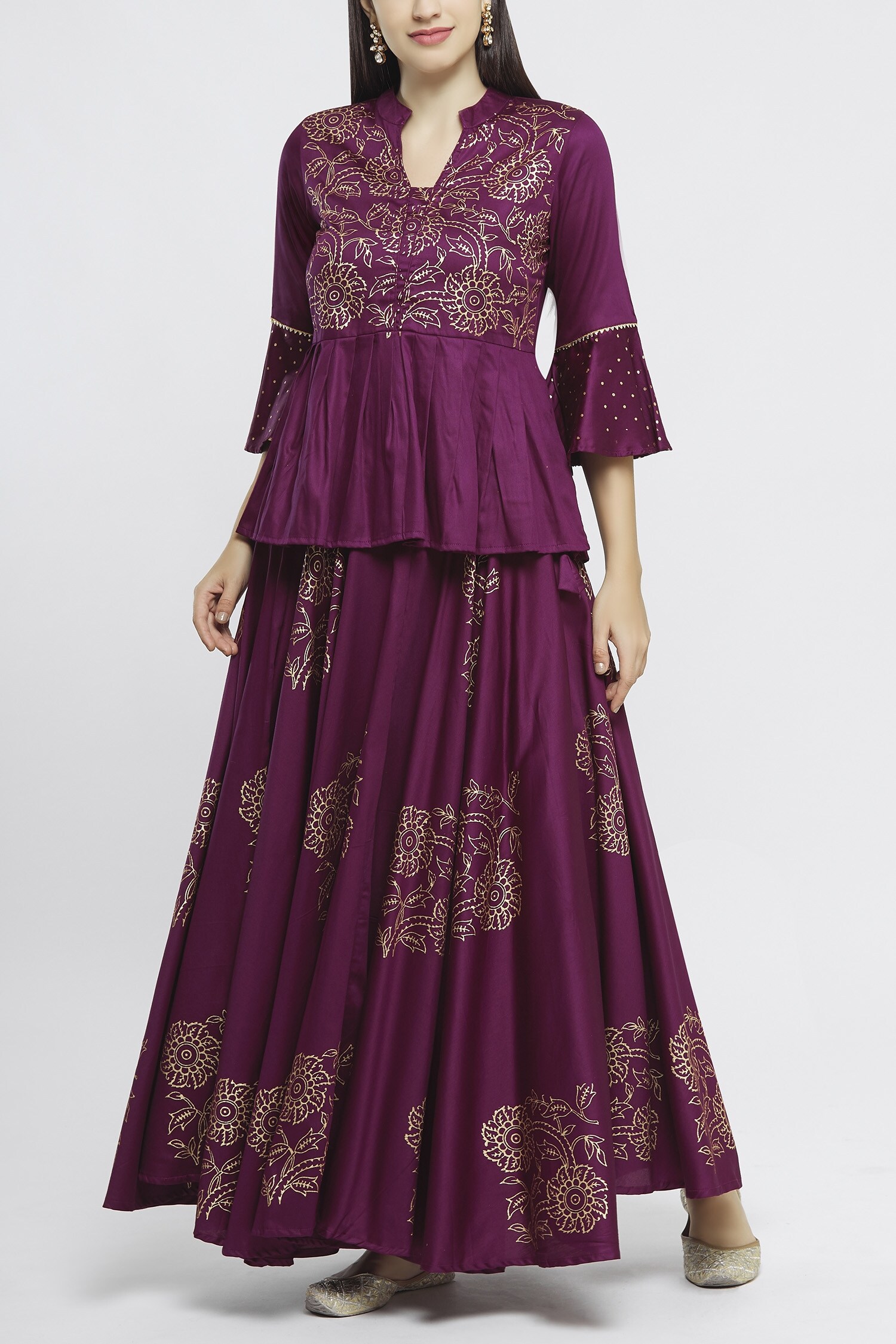 Buy Purple Printed Kurta Lehenga For Women by Samyukta Singhania Online ...